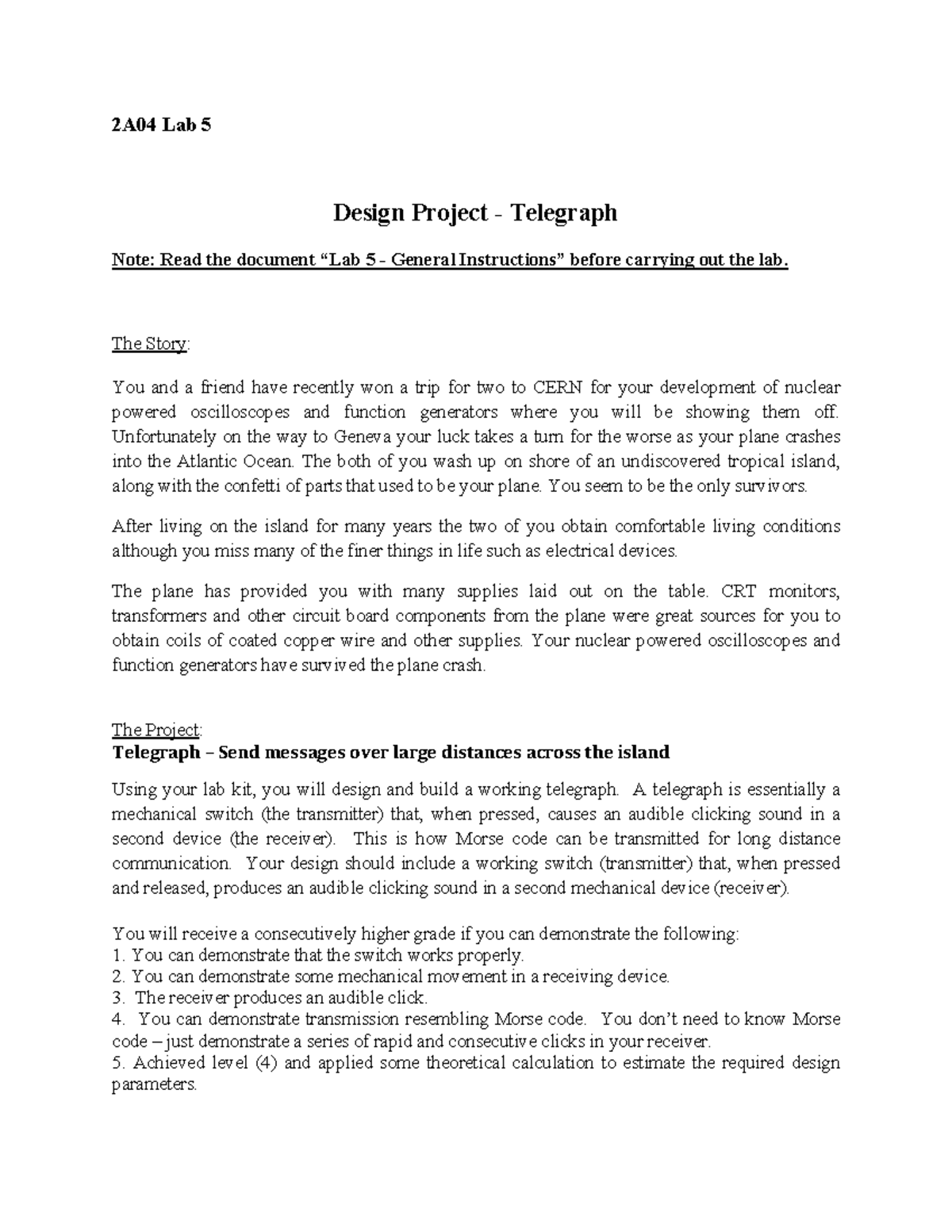 Lab 5 - L1 - Telegraph - 2A04 Lab 5 Design Project - Telegraph Note ...