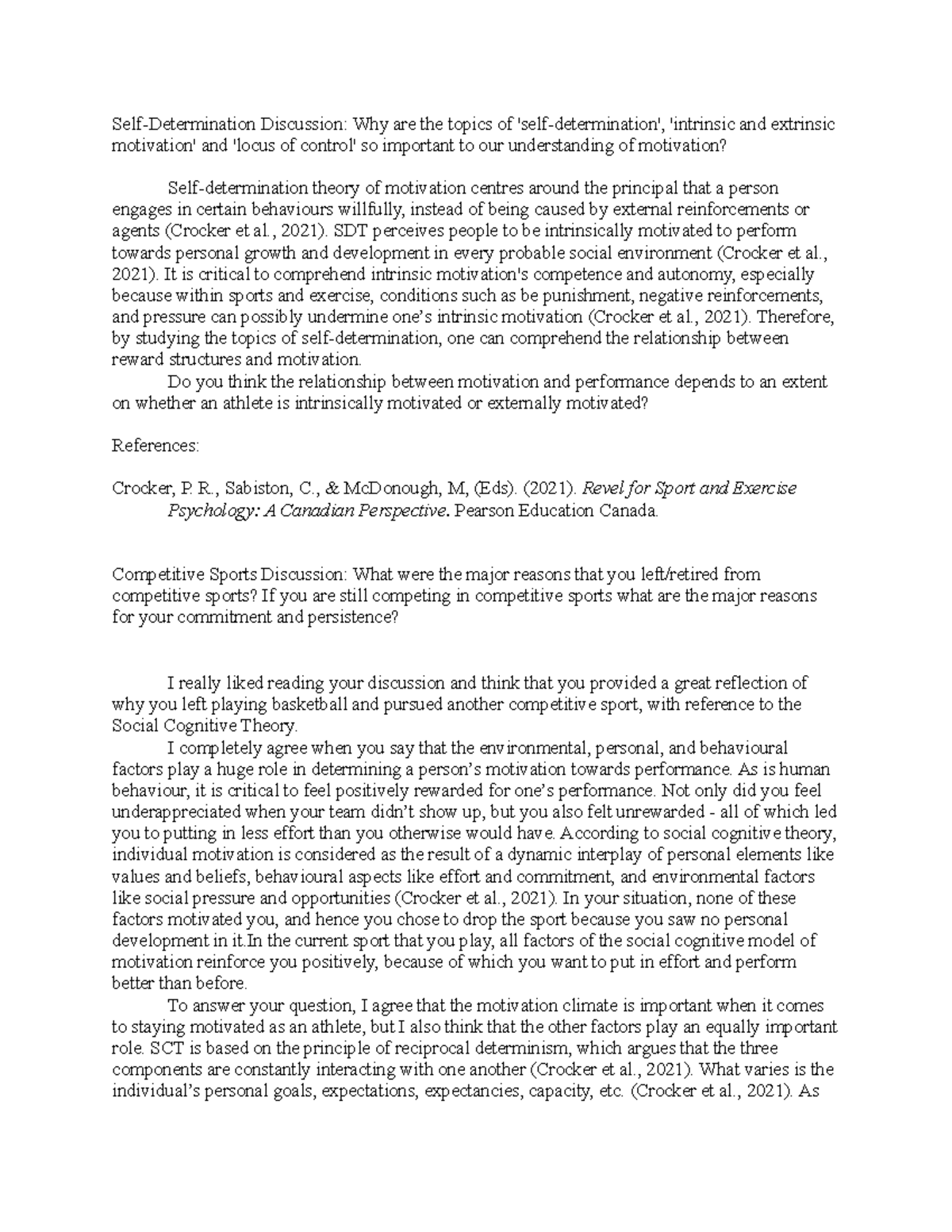 Sports discussion 3 - Self-Determination Discussion: Why are the topics ...