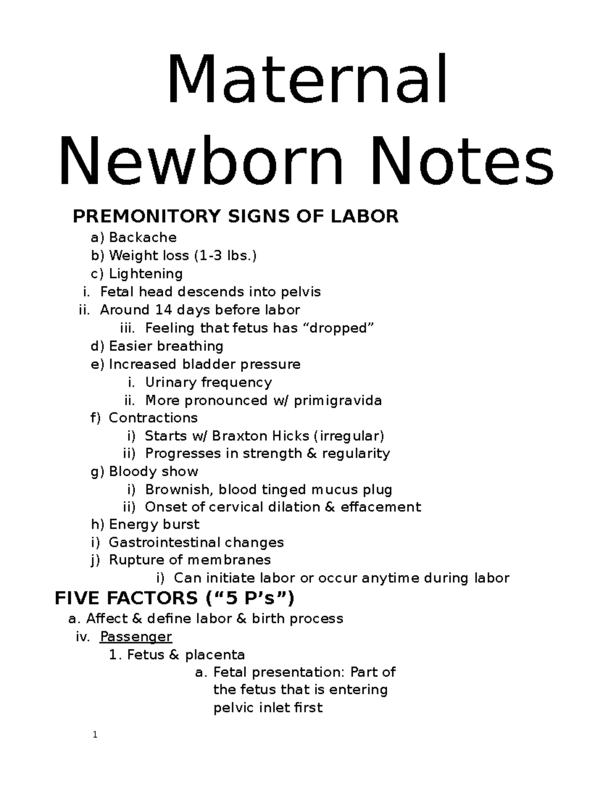 Maternal Newbornlecturenotesfinalreview - Maternal Newborn Notes ...