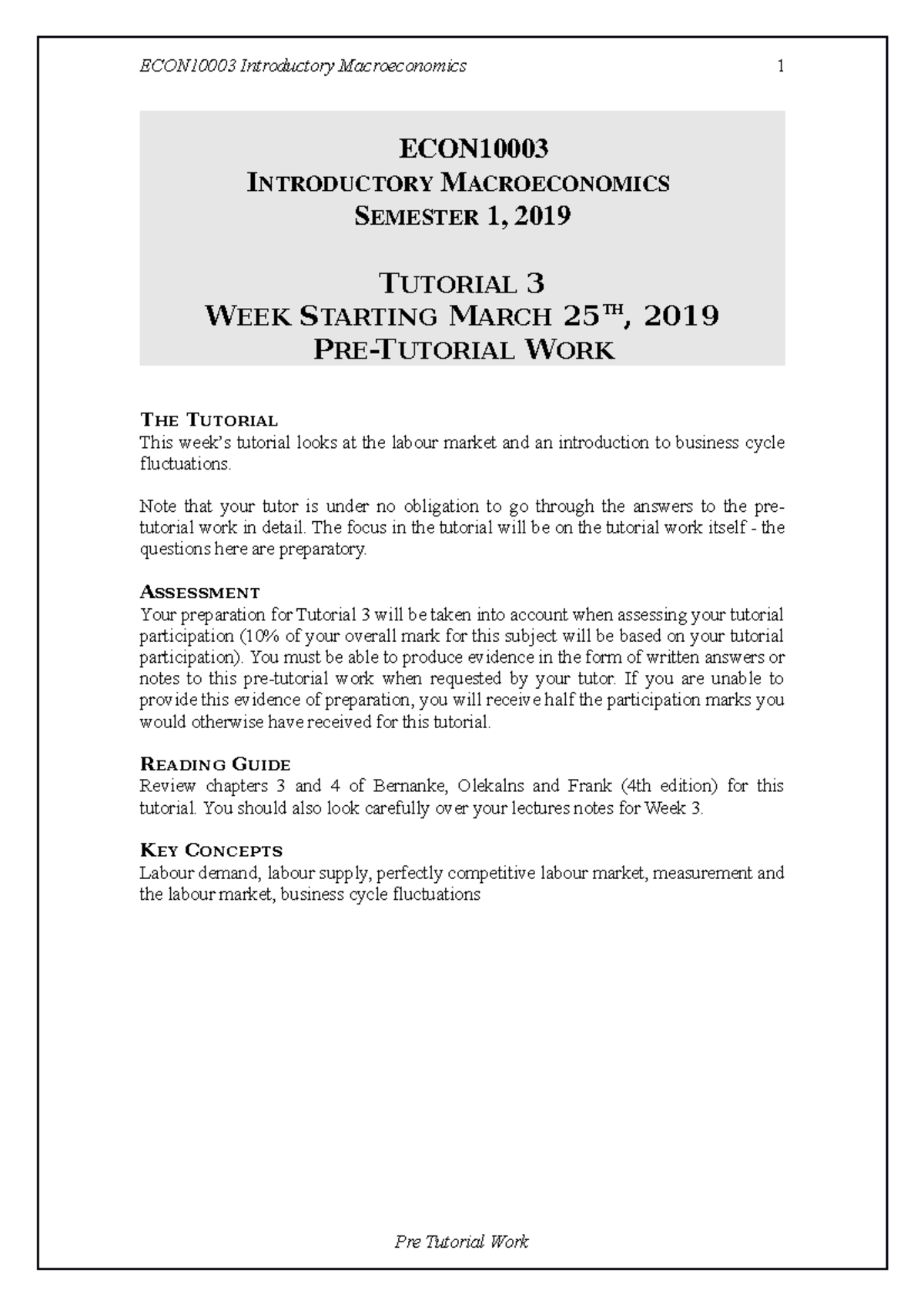 T3 Pretutorial-2019 - Tutorial 3 - ECON10003 Introductory Macroeconomics ECON INTRODUCTORY - Studocu