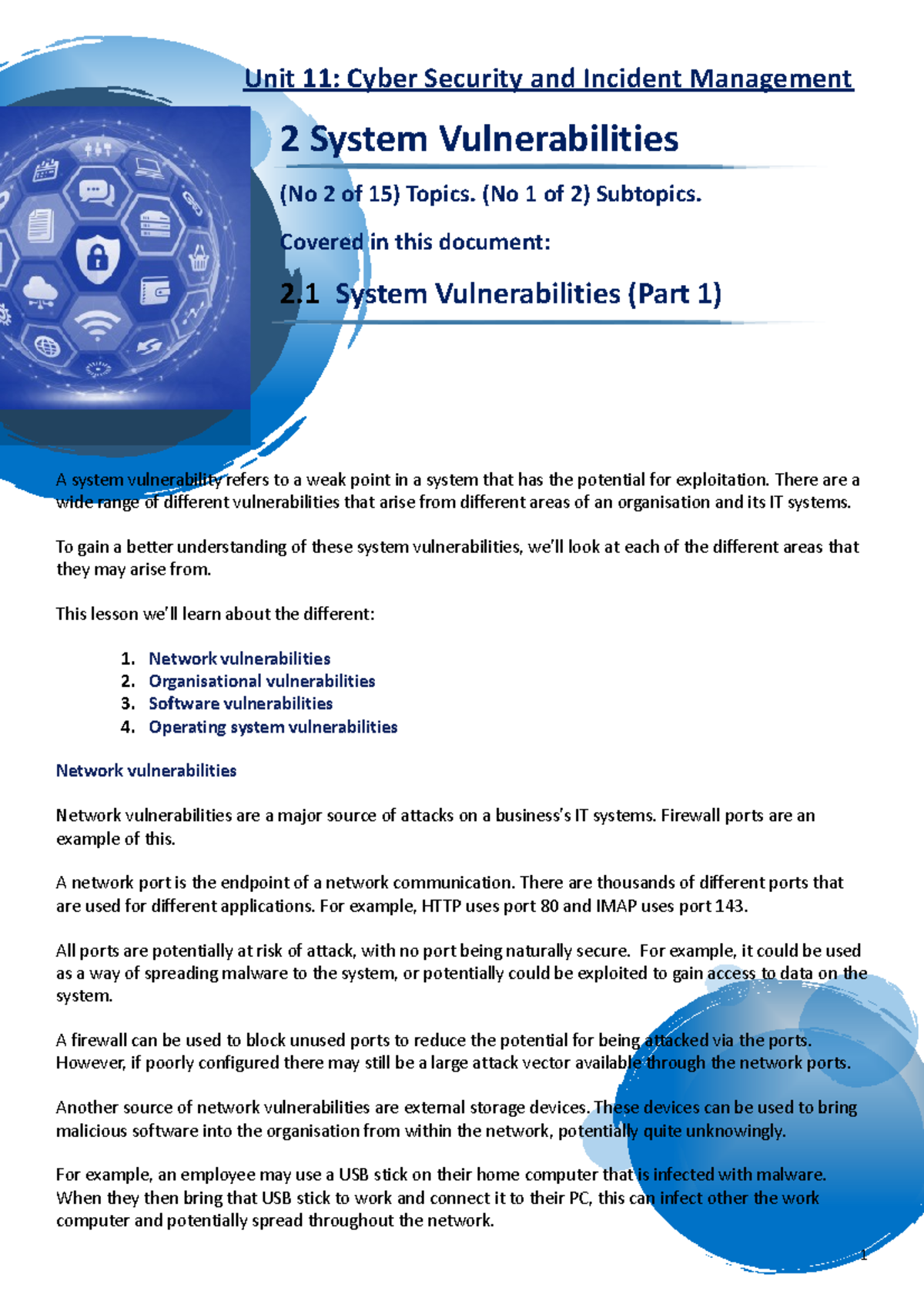 2.1 System Vulnerabilities Part 1 - Unit 11: Cyber Security and ...