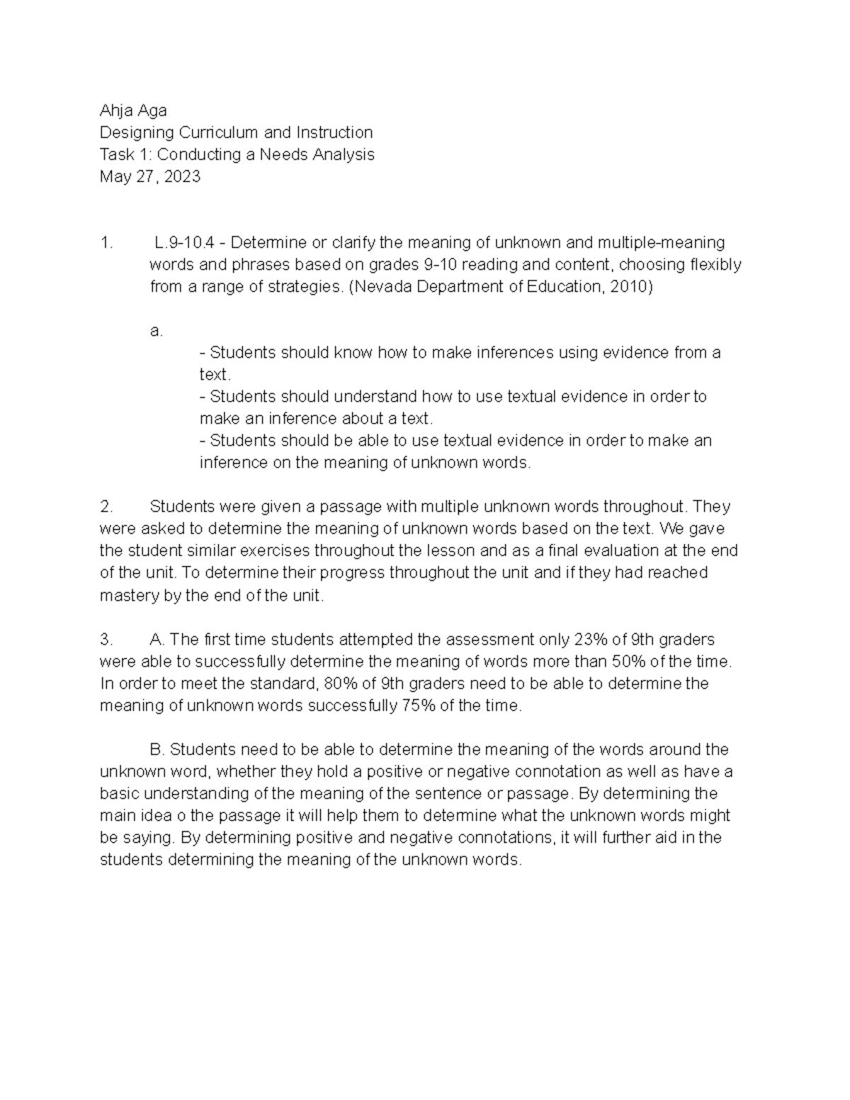 D 183 - Task 1 - Passed assignment. High School English - Ahja Aga ...