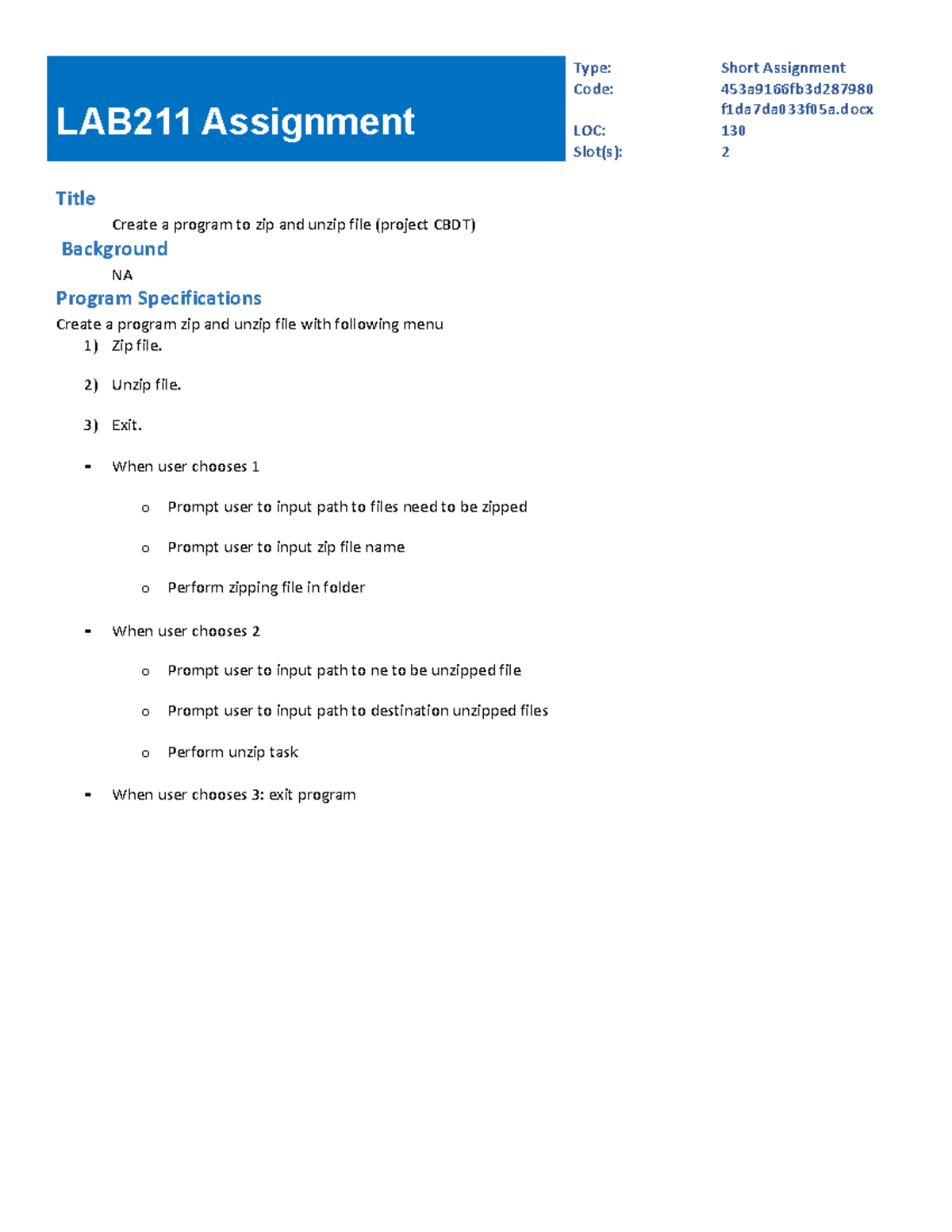 J1 - Lab practiece - LAB211 Assignment Type: Short Assignment Code ... J1 - Lab practiece - LAB211 Assignment Type: Short Assignment Code ...