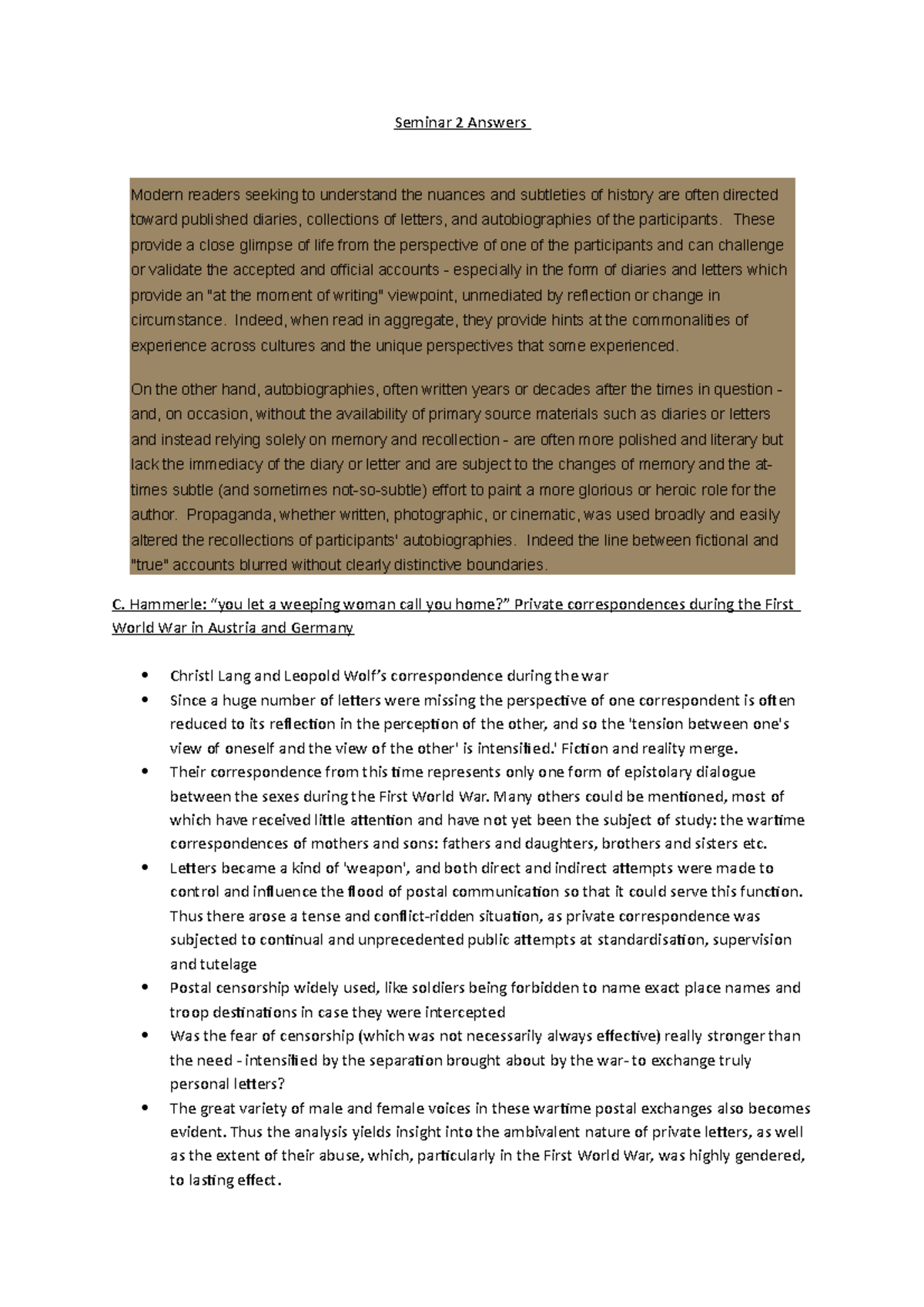 Seminar 2 Answers - Seminar 2 Answers Modern readers seeking to ...