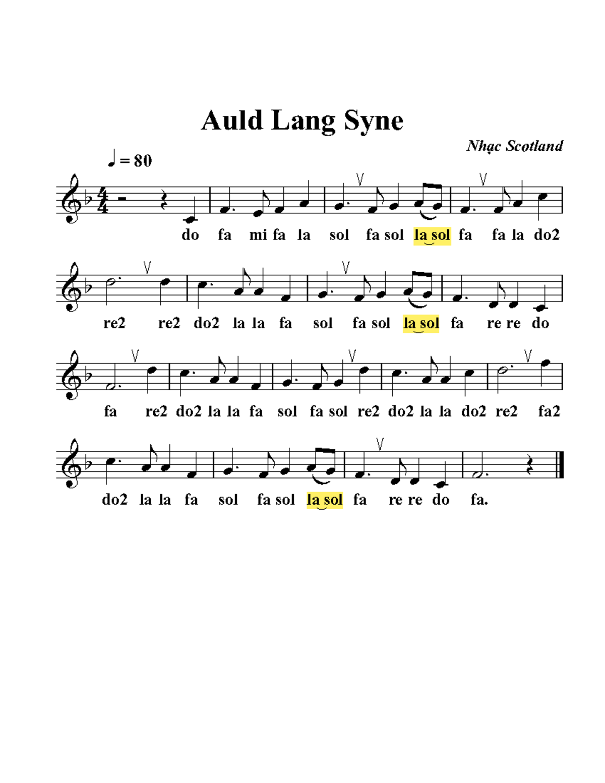 Auld Lang Syne - Full Score - do fa mi fa la sol fa sol la _ sol fa fa ...