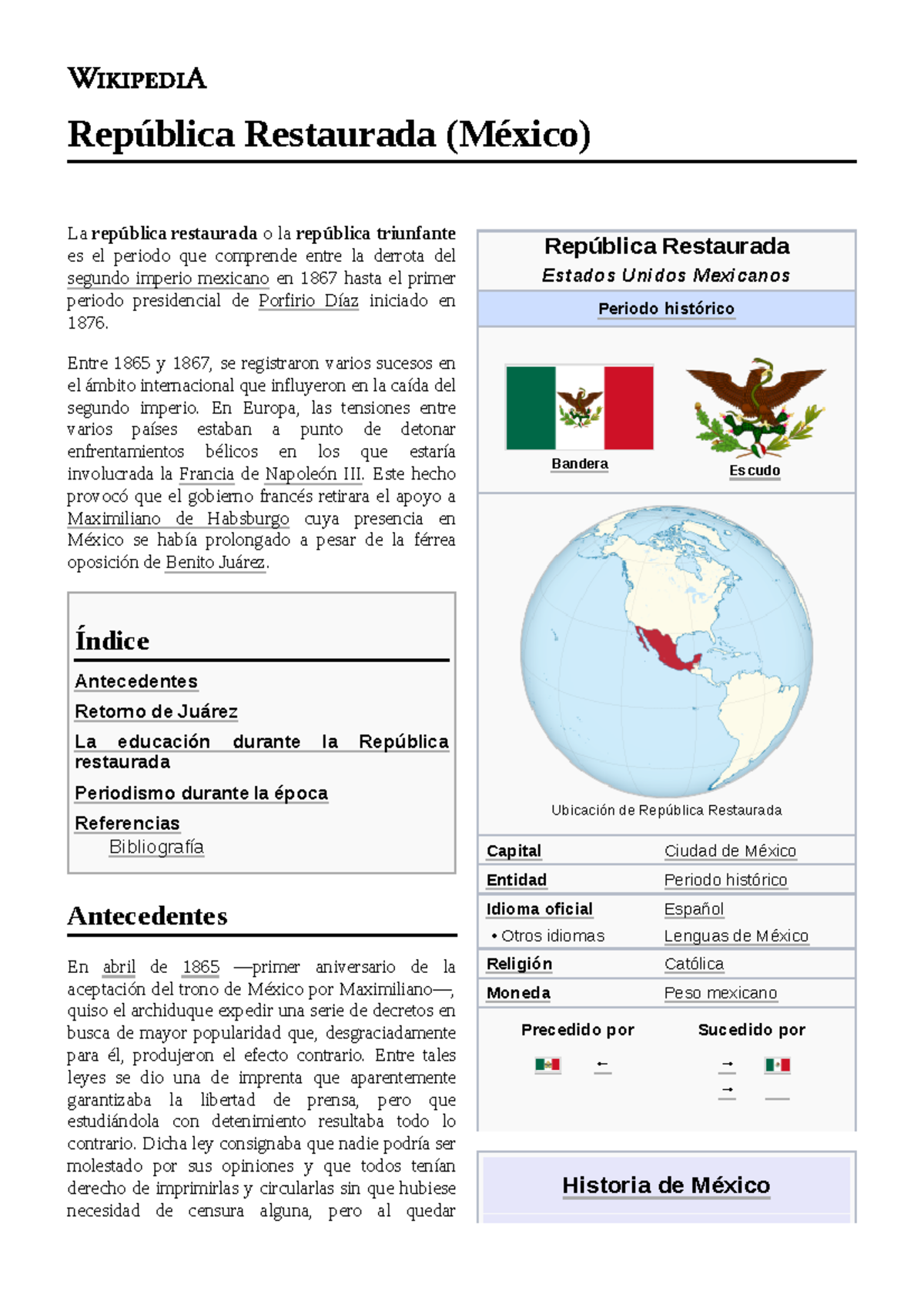 República Restaurada (México) - República Restaurada Estados Unidos ...