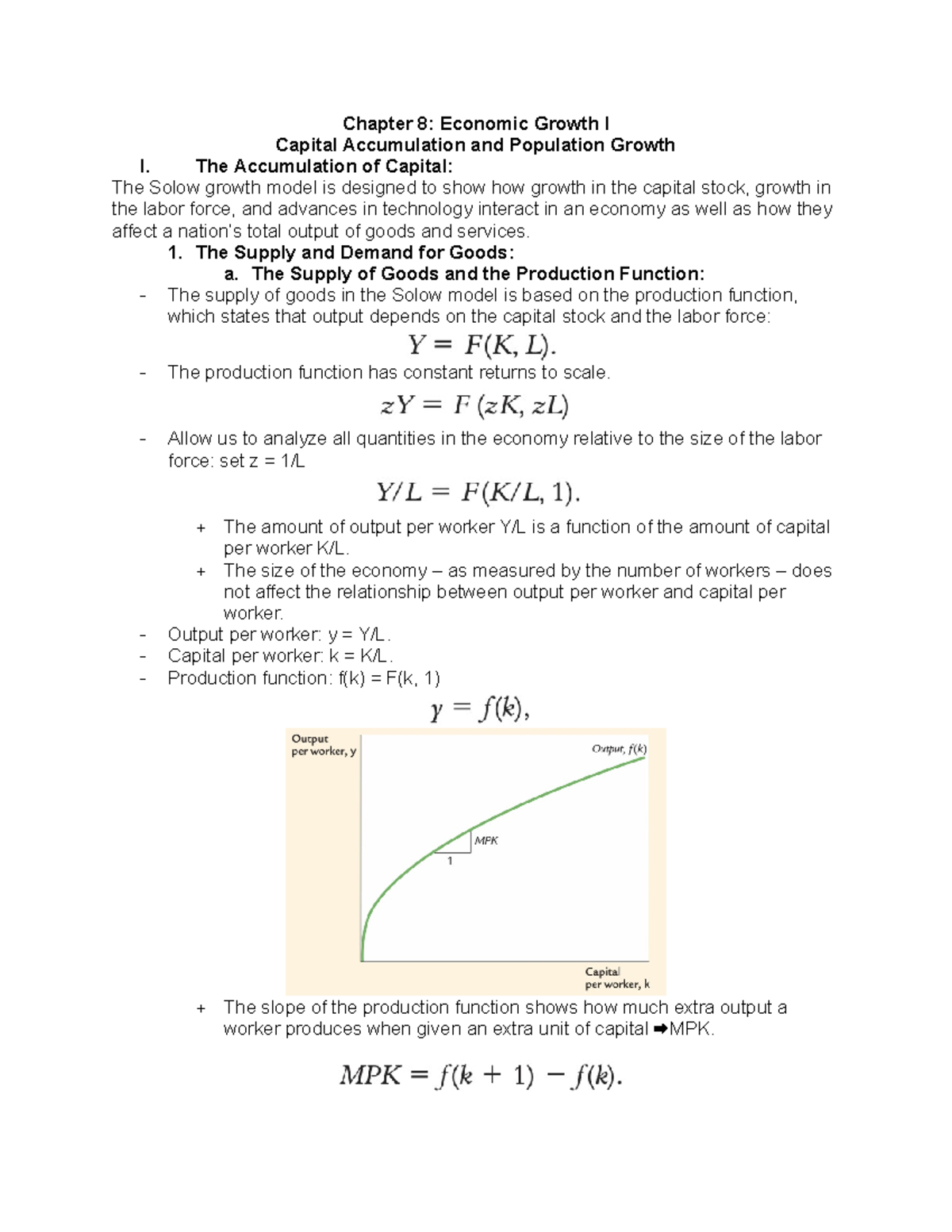 Chapter 8 Economic Growth I Capital Accumulation and Population Growth ...