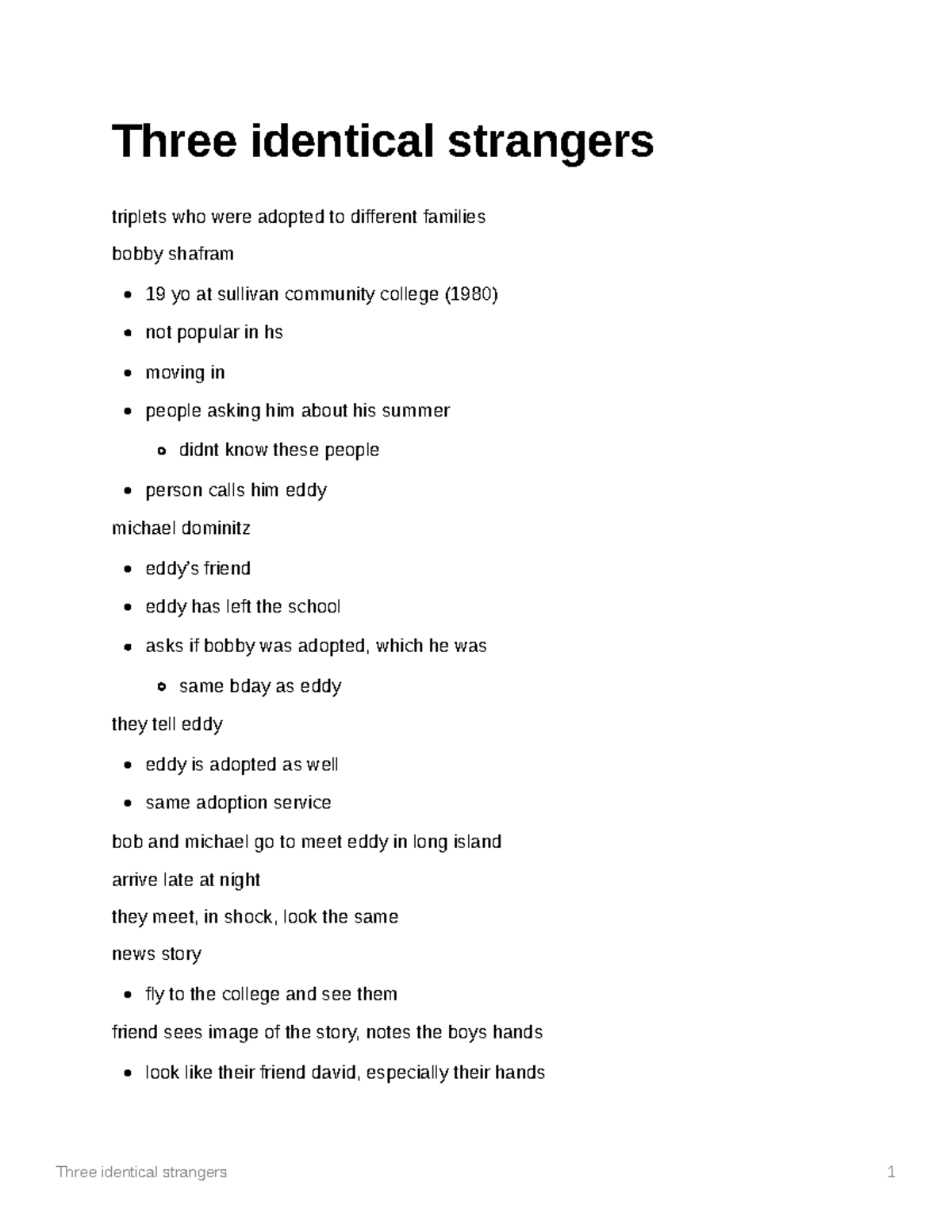 Three Identical Strangers Film Notes - Three identical strangers ...