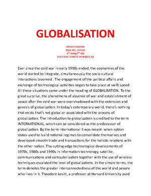 Globalisation pol - Basic information - Q. What is gloablisation? Give ...