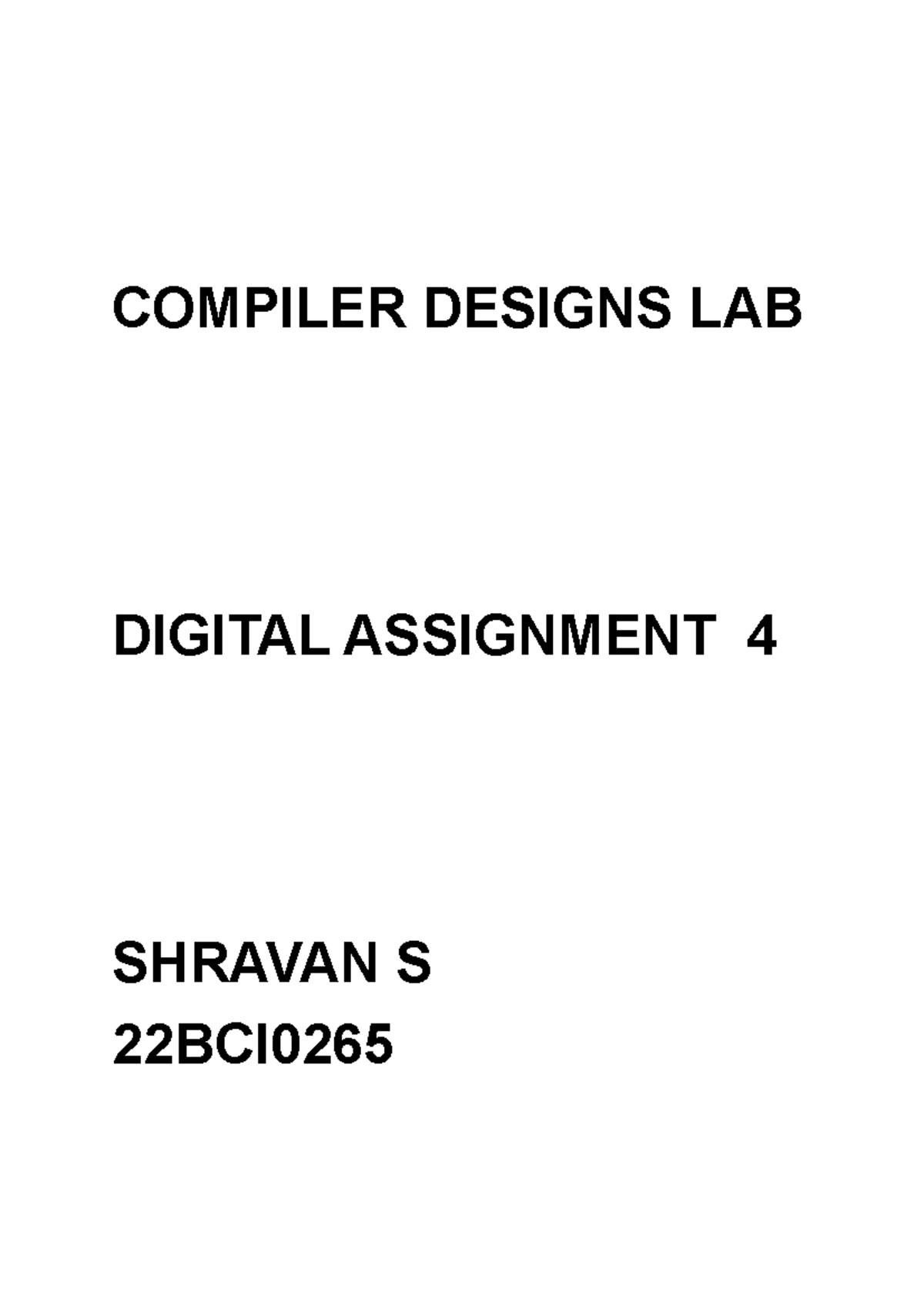 Week 8 Week 8 Assignment Compiler Designs Lab Digital Assignment 4 Shravan S 22bci Week 8 1