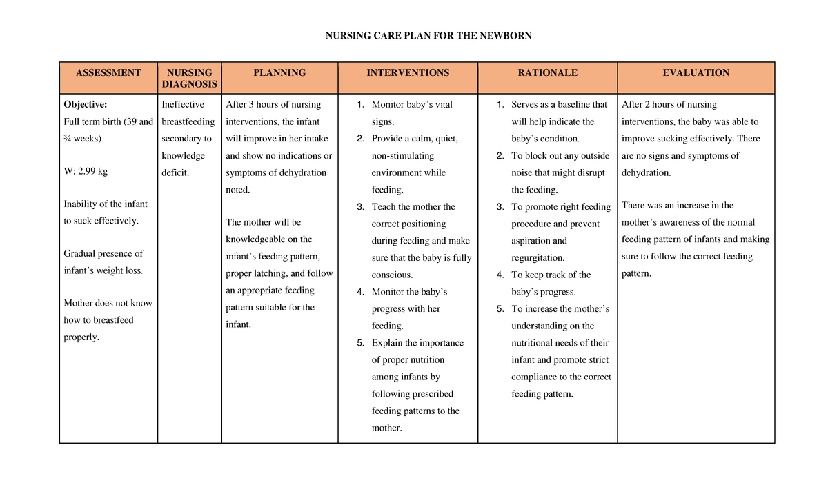 Nursing CARE PLAN AND DRUG Study FOR THE Newborn - NURSING CARE PLAN ...