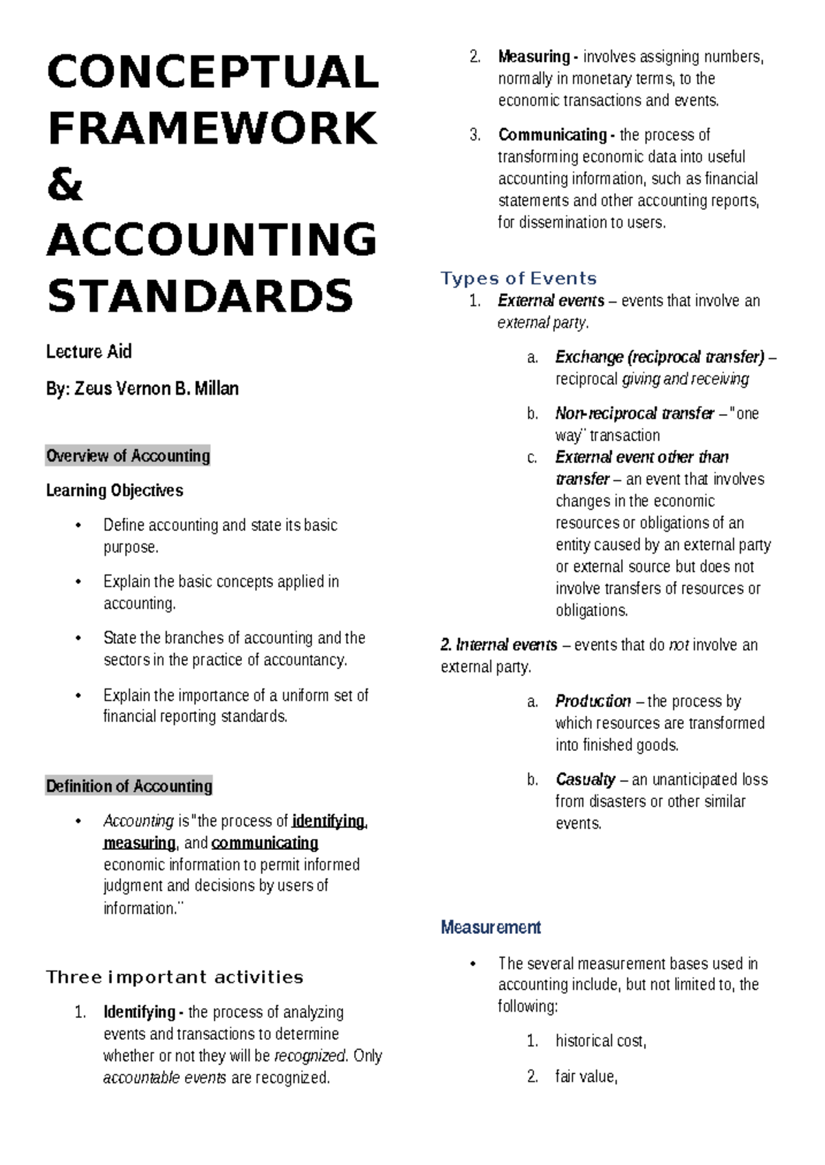 CFAS Overview OF ACC M1 - Notes - CONCEPTUAL FRAMEWORK & ACCOUNTING ...