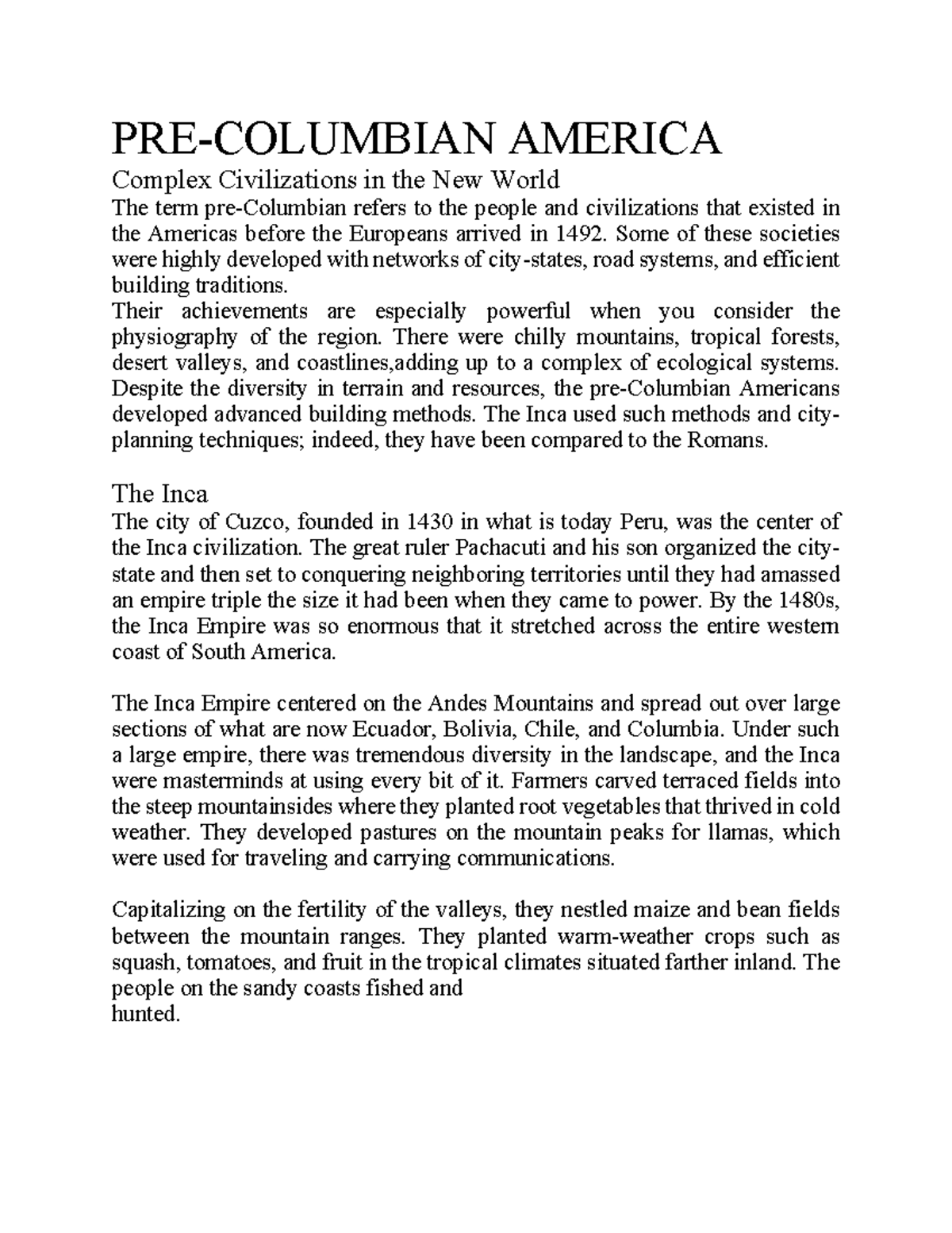 PRE Columbian America - Complex civilizations in the new world - PRE ...