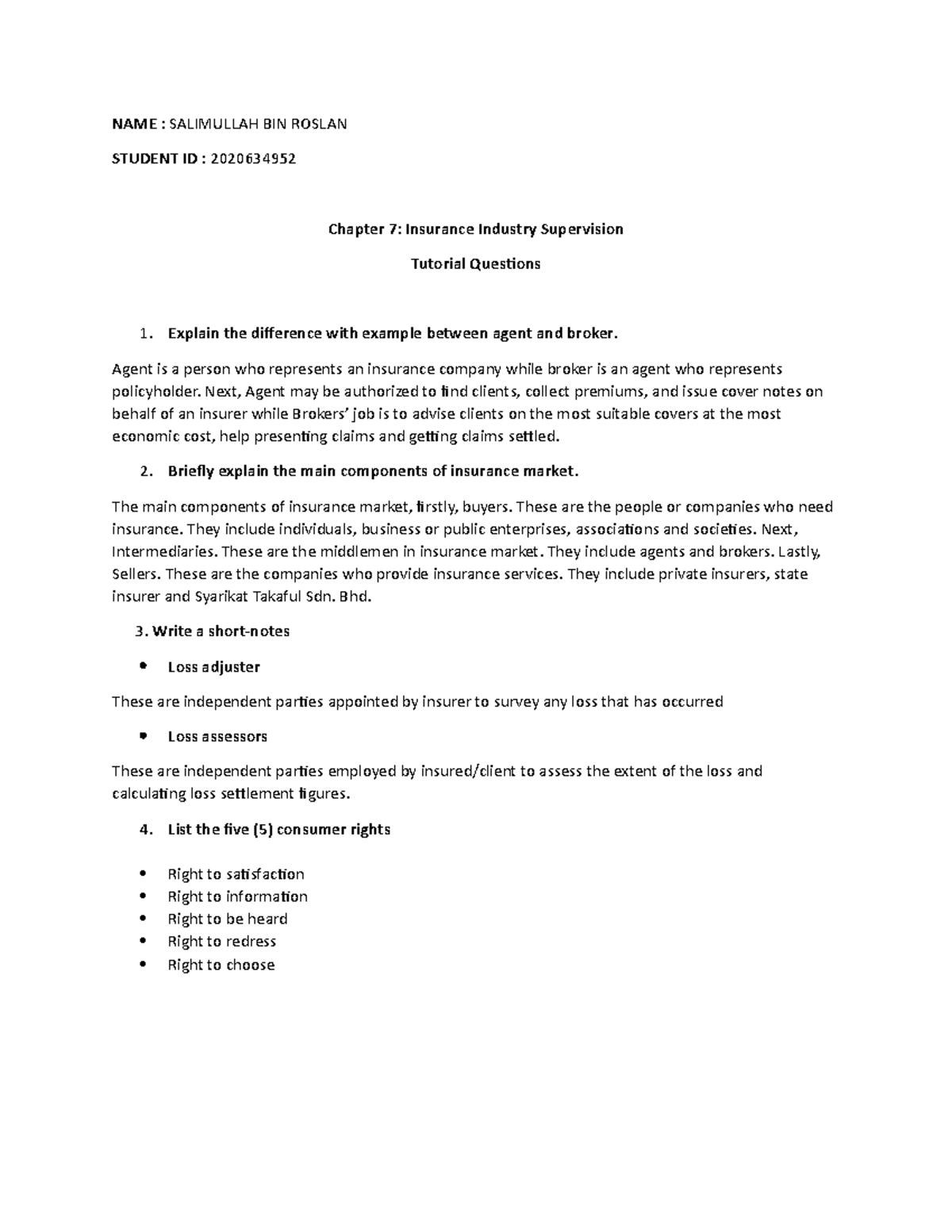 INS200 TT C7 - tutorial ins - NAME : SALIMULLAH BIN ROSLAN STUDENT ID : 2020634952 Chapter 7 ...