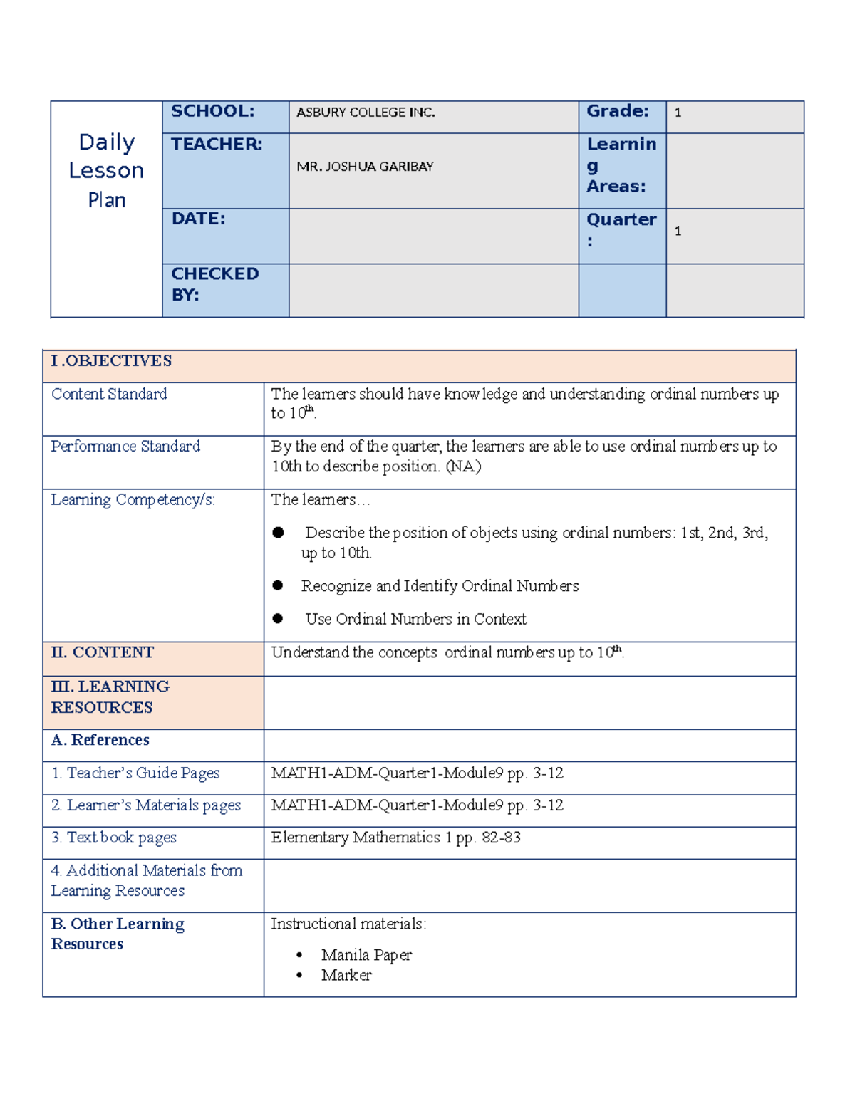 DLPTemplate - Template for Detailed Lesson Plan - Daily Lesson Plan ...