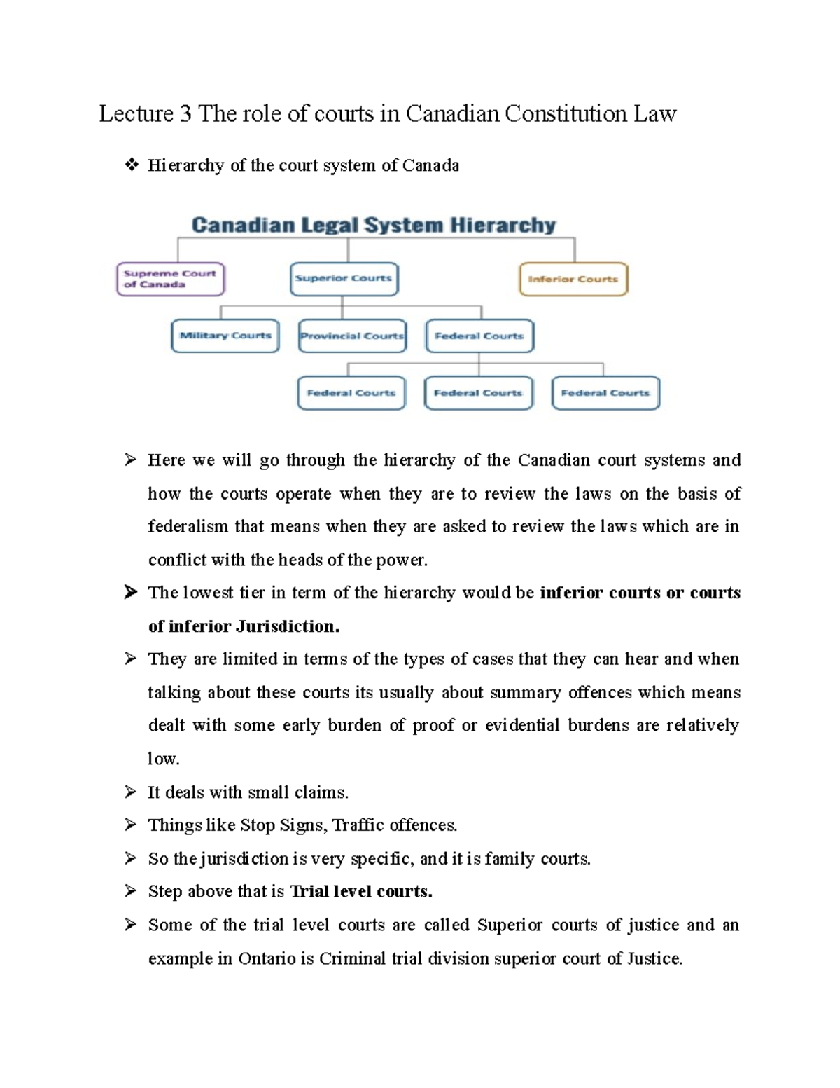 Lecture 3 Notes - ... - Lecture 3 The role of courts in Canadian ...