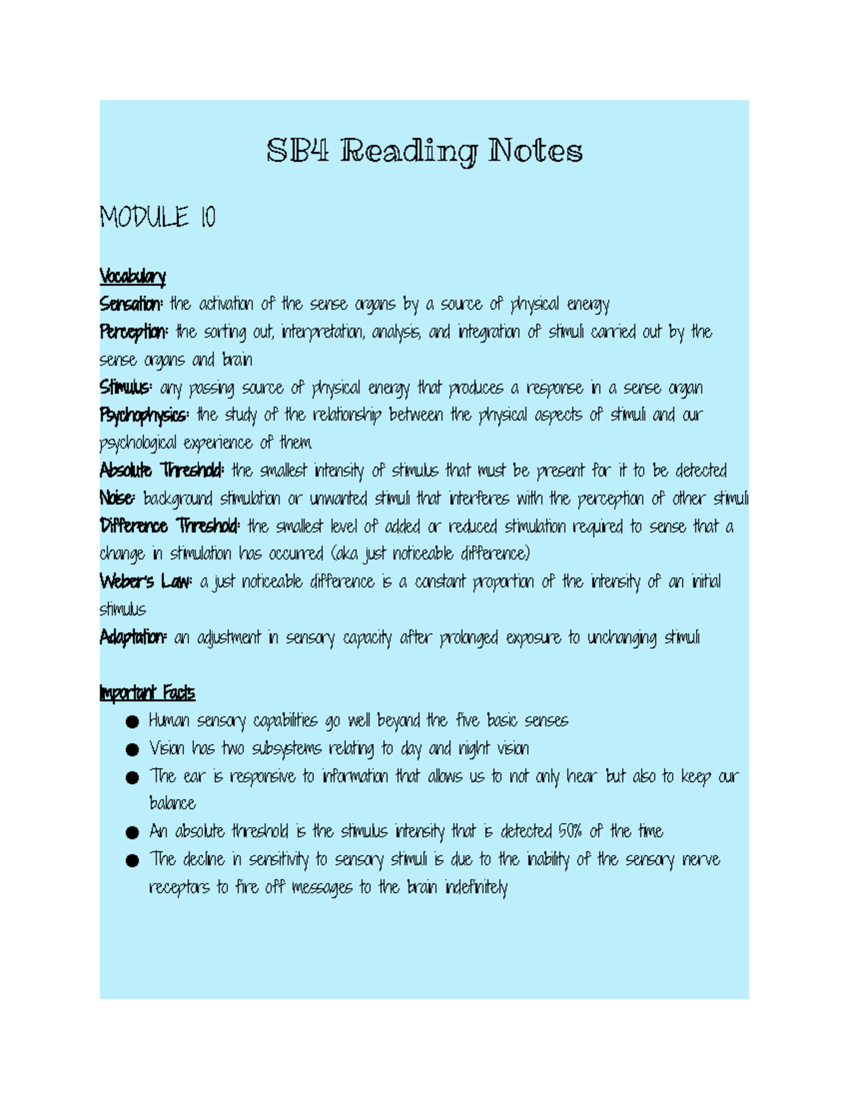 SB4 Reading Notes - SB4 Reading Notes MODULE 10 Vocabulary Sensation ...