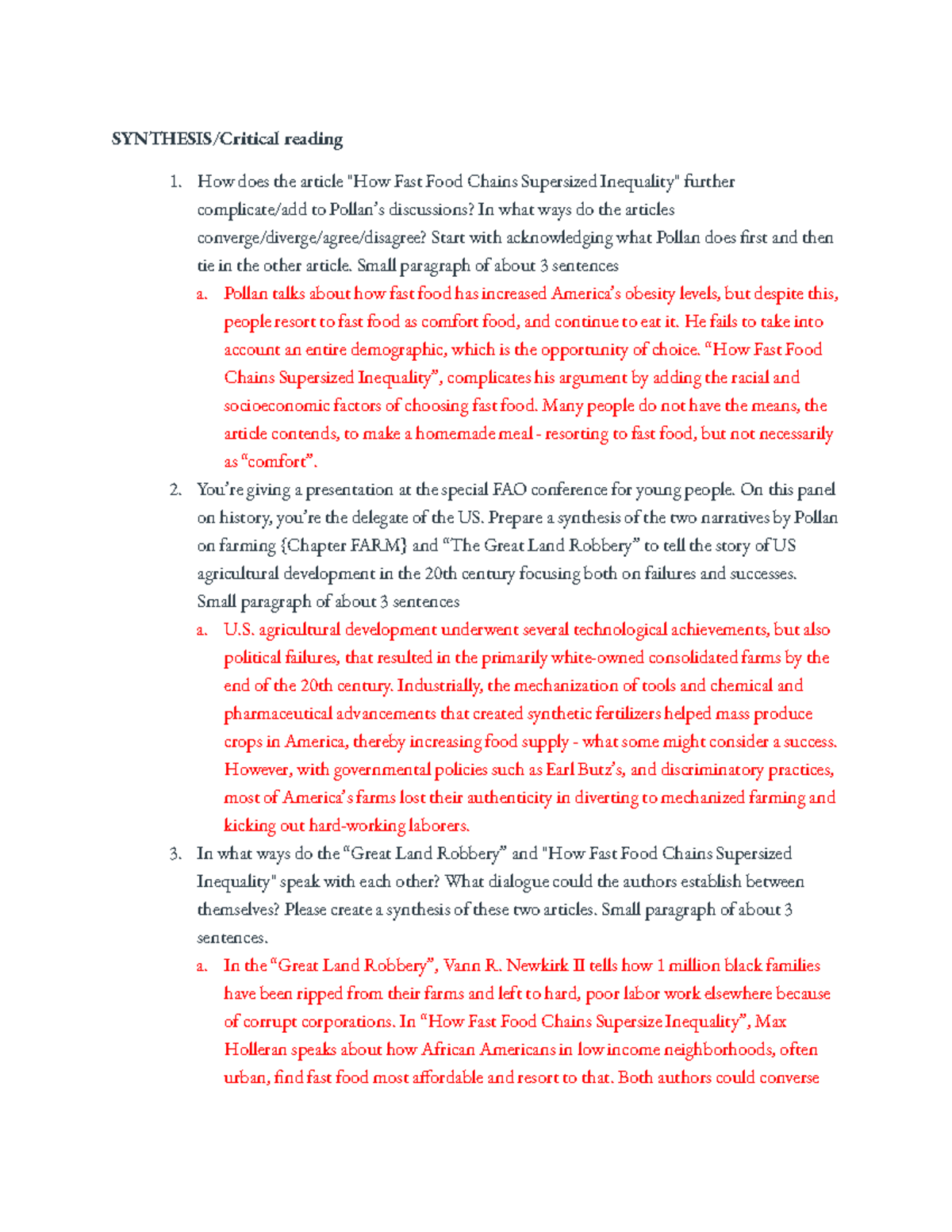 Synthesis Assignment - SYNTHESIS/Critical reading How does the article ...