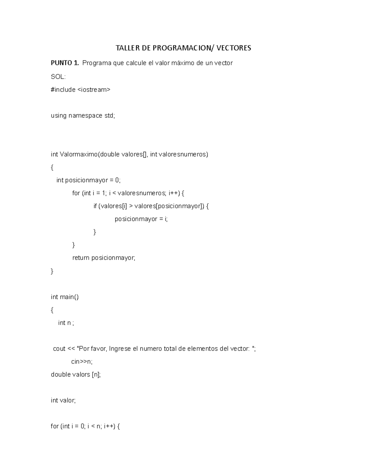 Taller DE Programacion Vectores - TALLER DE PROGRAMACION/ VECTORES ...