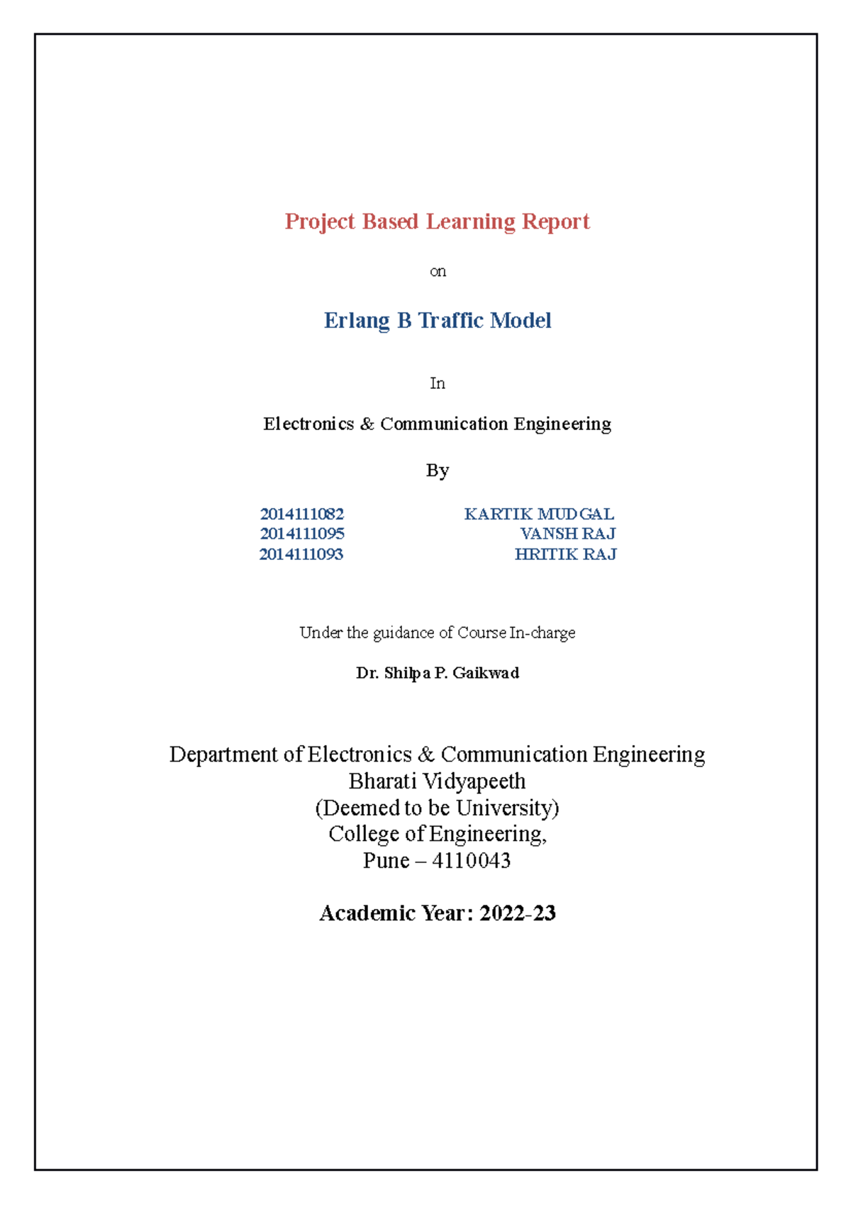 TST - Telecommunication notes - Project Based Learning Report on Erlang ...