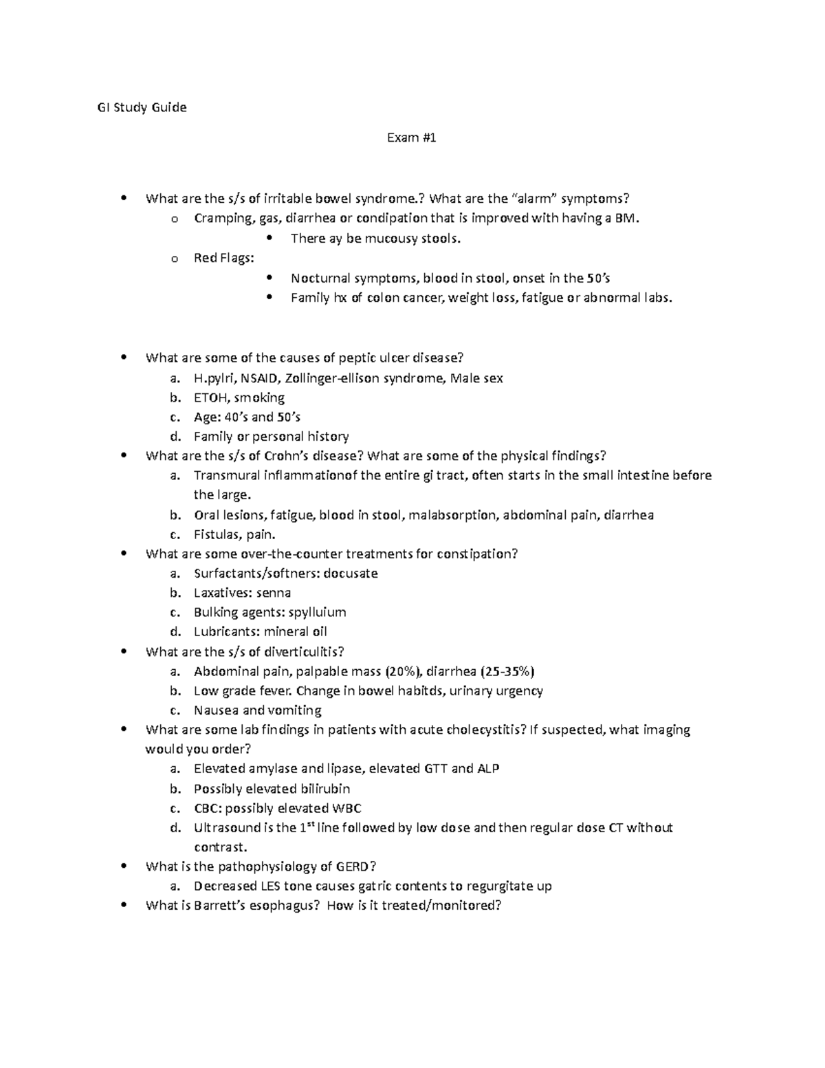 GI Study Guide(1) - GI system notes: multiple diseases and treatments ...