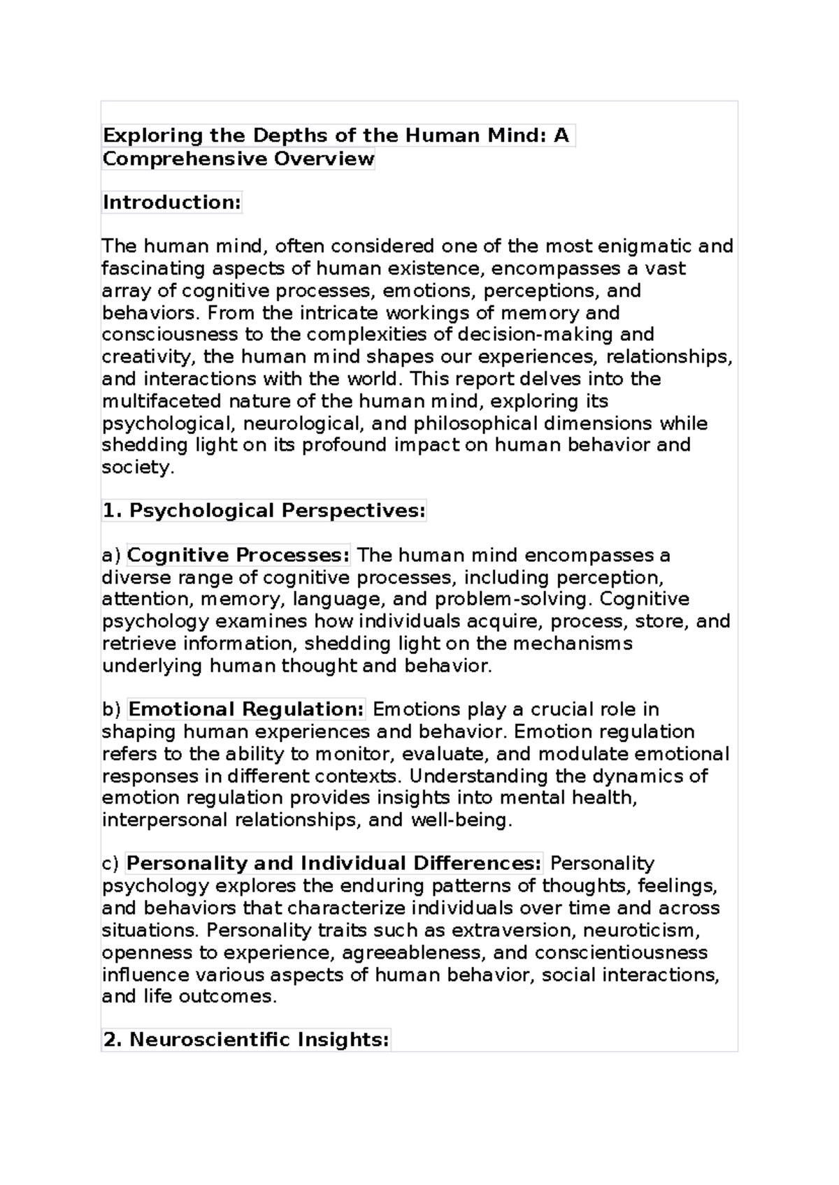 The Human mind Phsycology 10 - Exploring the Depths of the Human Mind ...