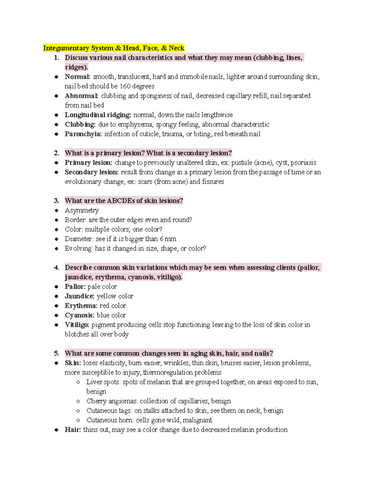 NRS 220 Exam 2 Review - Includes content on the integumentary system ...