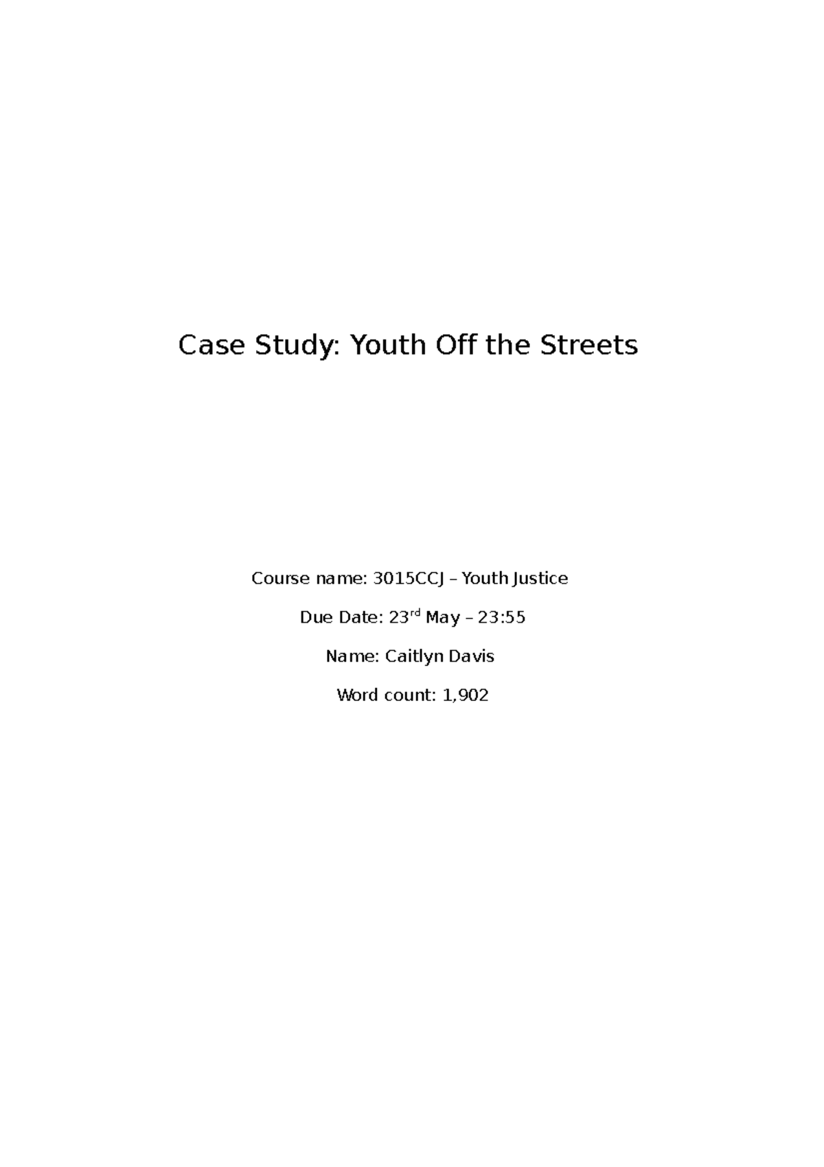 Youth Off The Street Case Study - Case Study: Youth Off the Streets ...