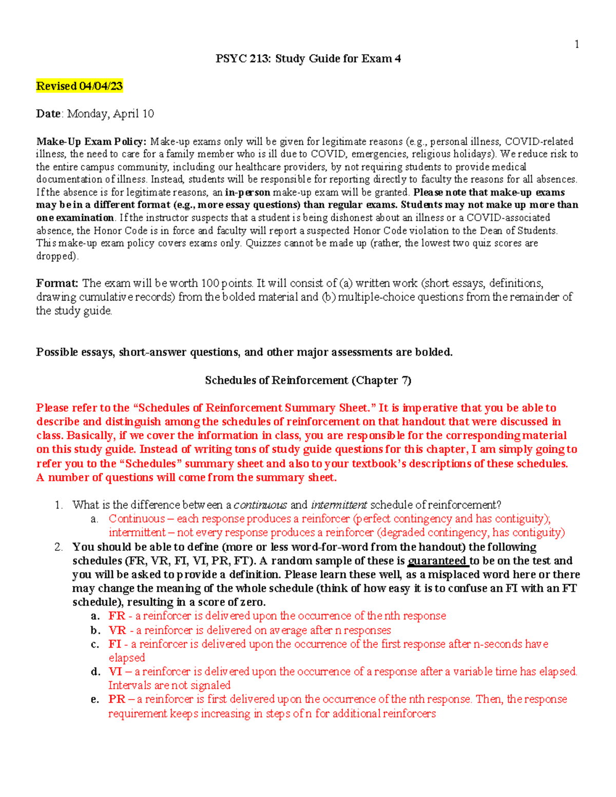 PSYC 213 Study Guide for Exam 4 S23 (1) - 1 PSYC 213: Study Guide for Exam 4 Revised 04/04/ Date ...