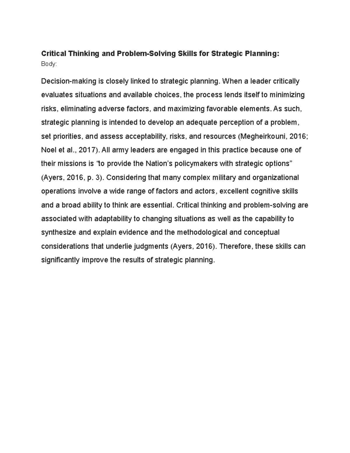 Critical Thinking and Problem-Solving Skills for Strategic Planning - Critical Thinking and ...