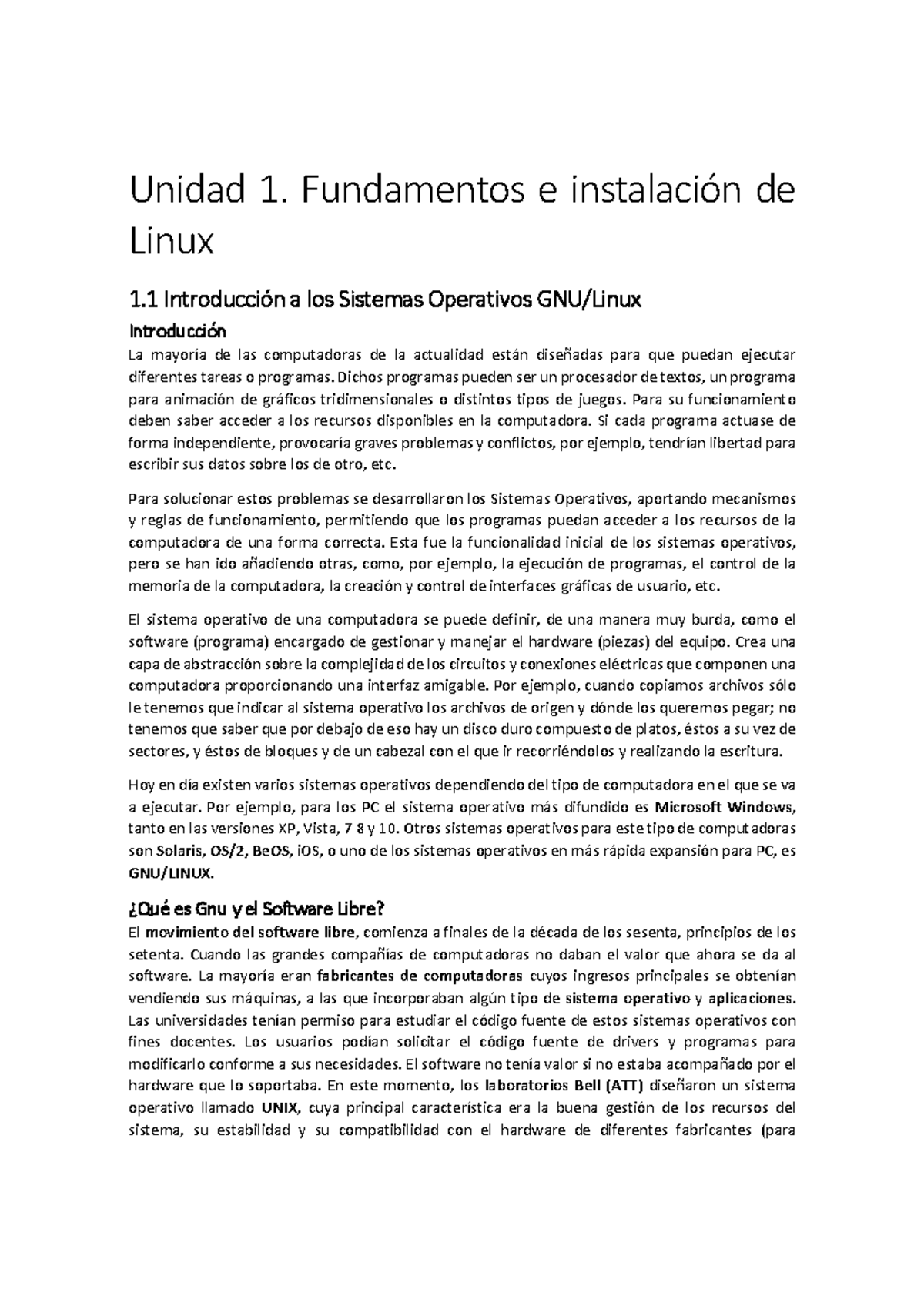 01.- Introduccion a Linux - Unidad 1. Fundamentos e instalación de Linux 1 Introducción a los ...