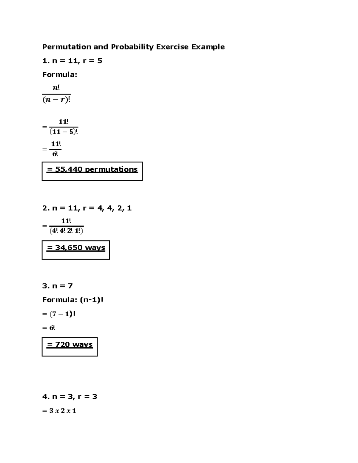 Permutation & Probability Example Exercises - Permutation and ...