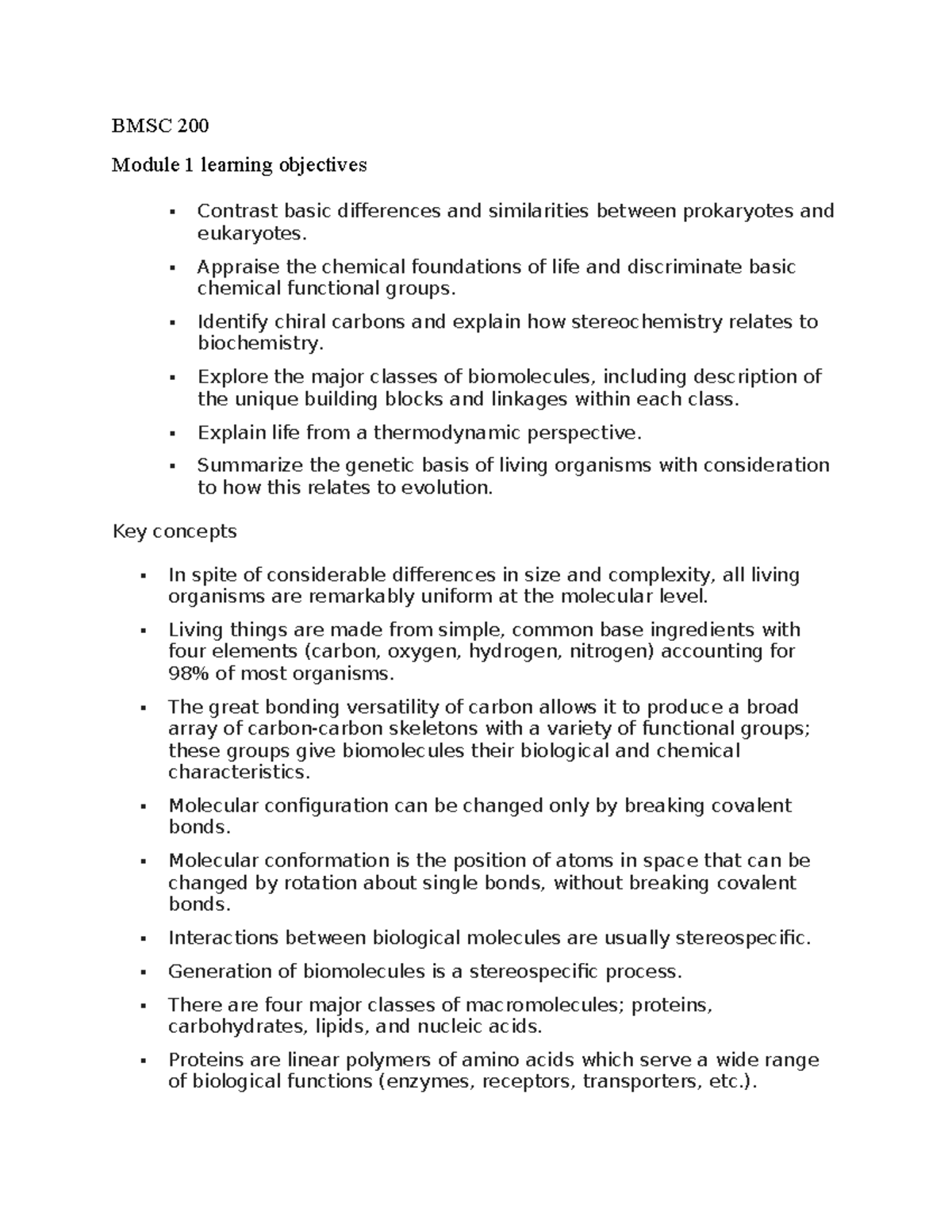 Bmcs notes - BMSC 200 Module 1 learning objectives Contrast basic ...