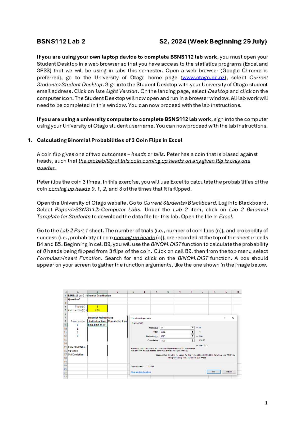 Lab 2 - Lab 2 2023 instructions - BSNS112 Lab 2 S2, 2024 (Week Beginning 2 9 July) If you are ...