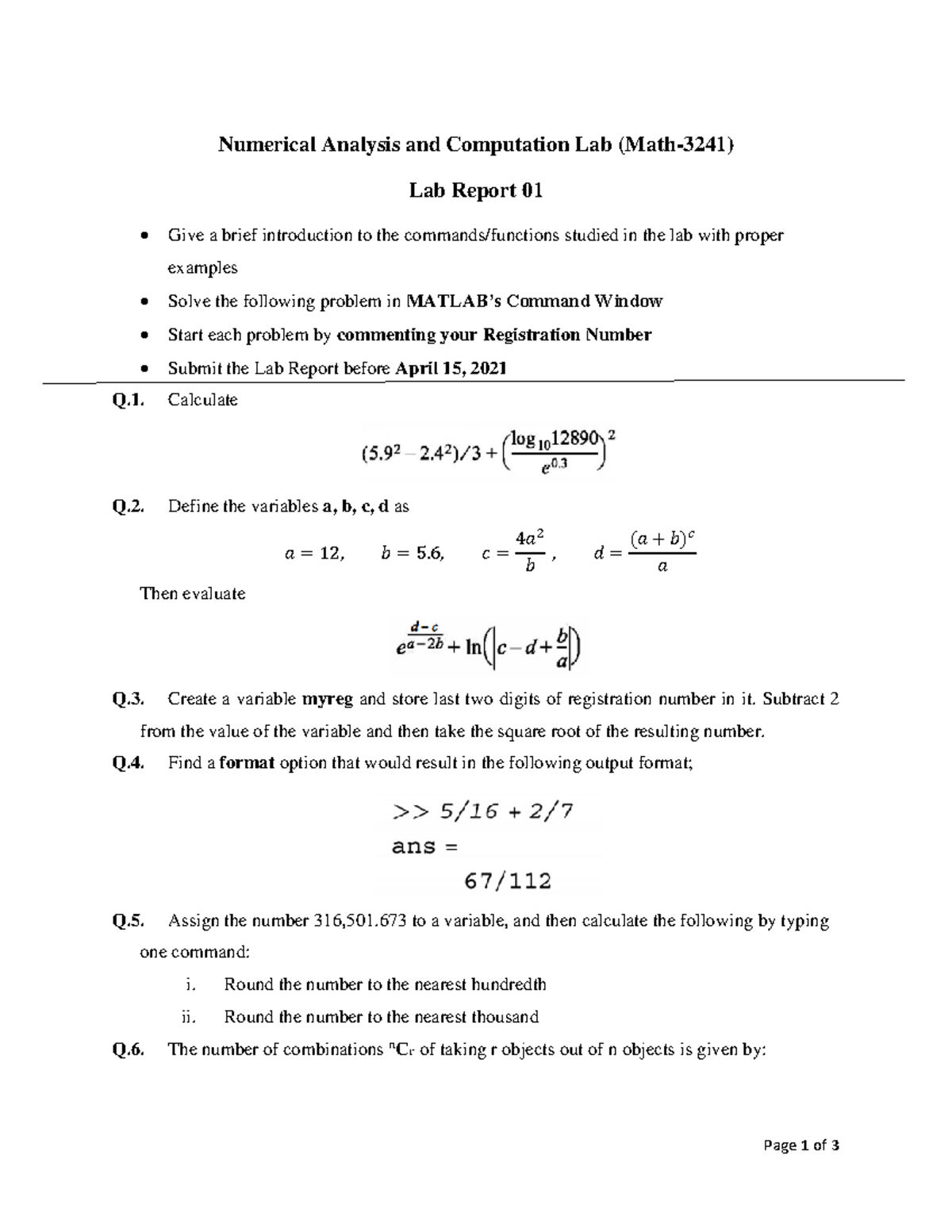 Lab Report 01 heat and mass transfer of thermodynamics - Page 1 of 3 ...