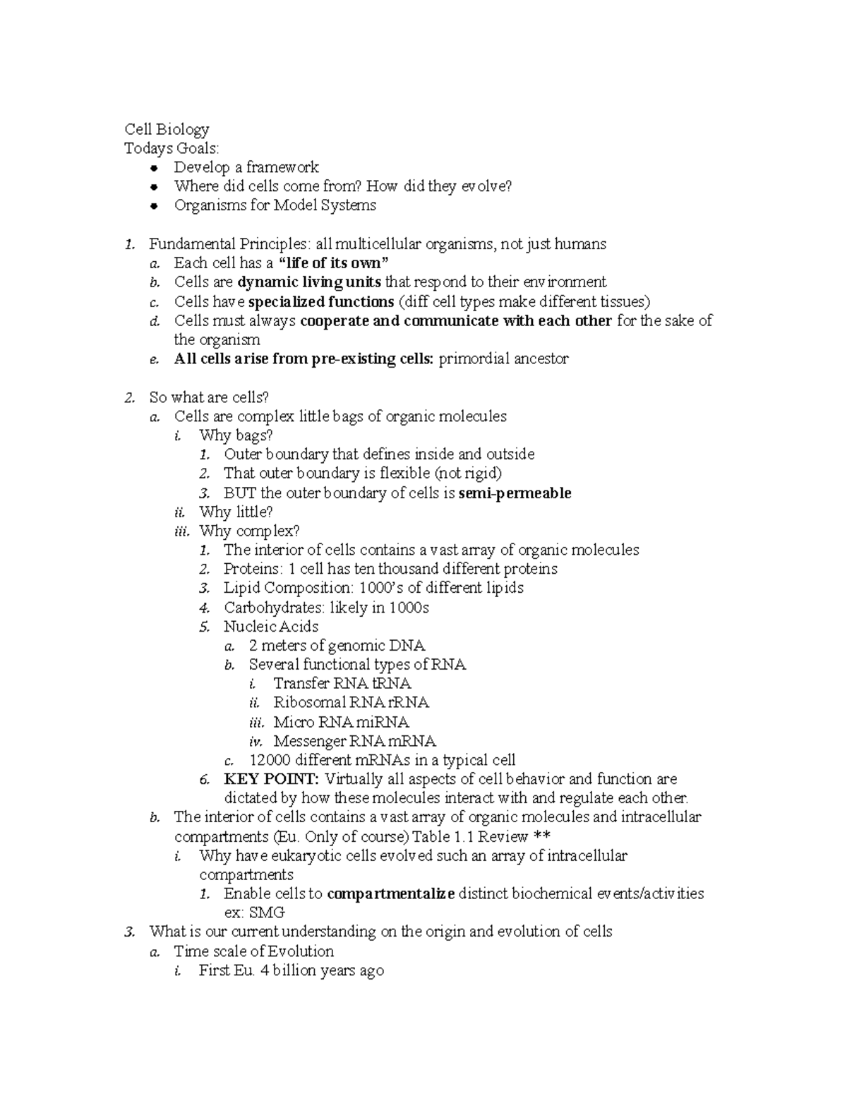 BI 203 Exam 1 Study Guide - Cell Biology Todays Goals: Develop a ...