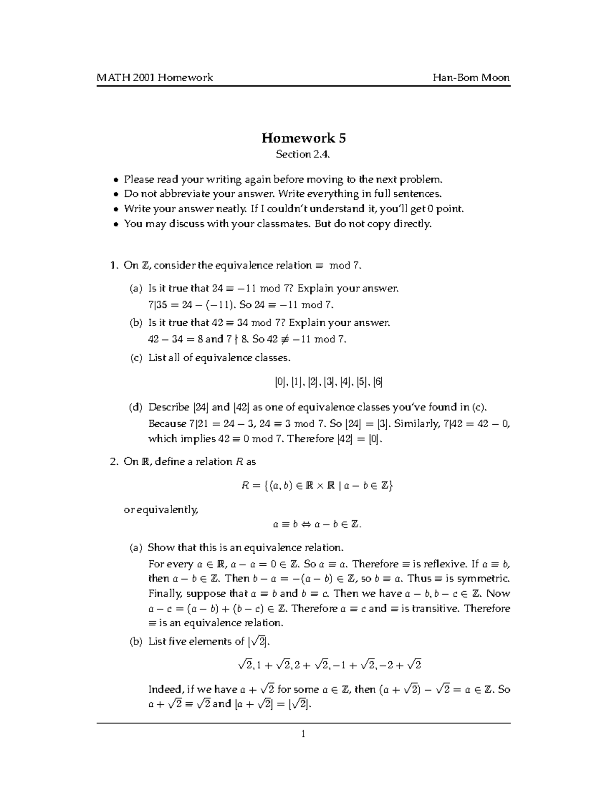 Homework 5 sol1 - Homework 5 Section 2. Please read your writing again ...