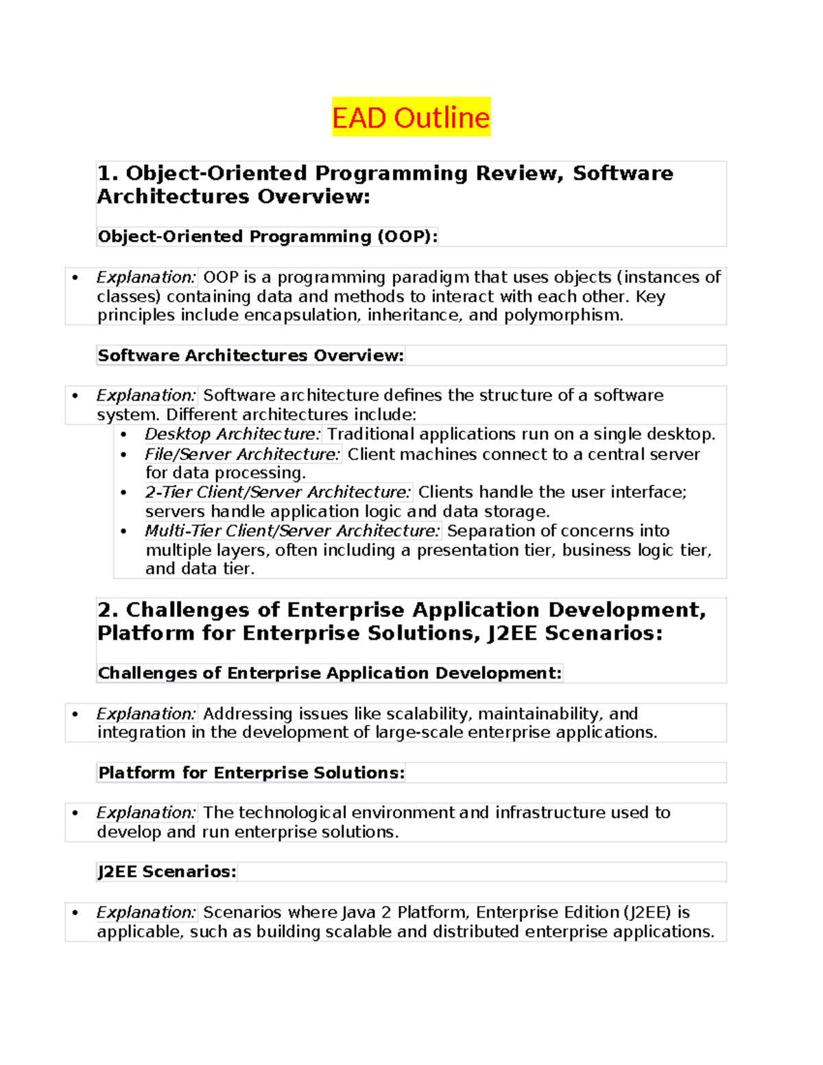 EAD Outline - enterprise application development past papers - EAD ...