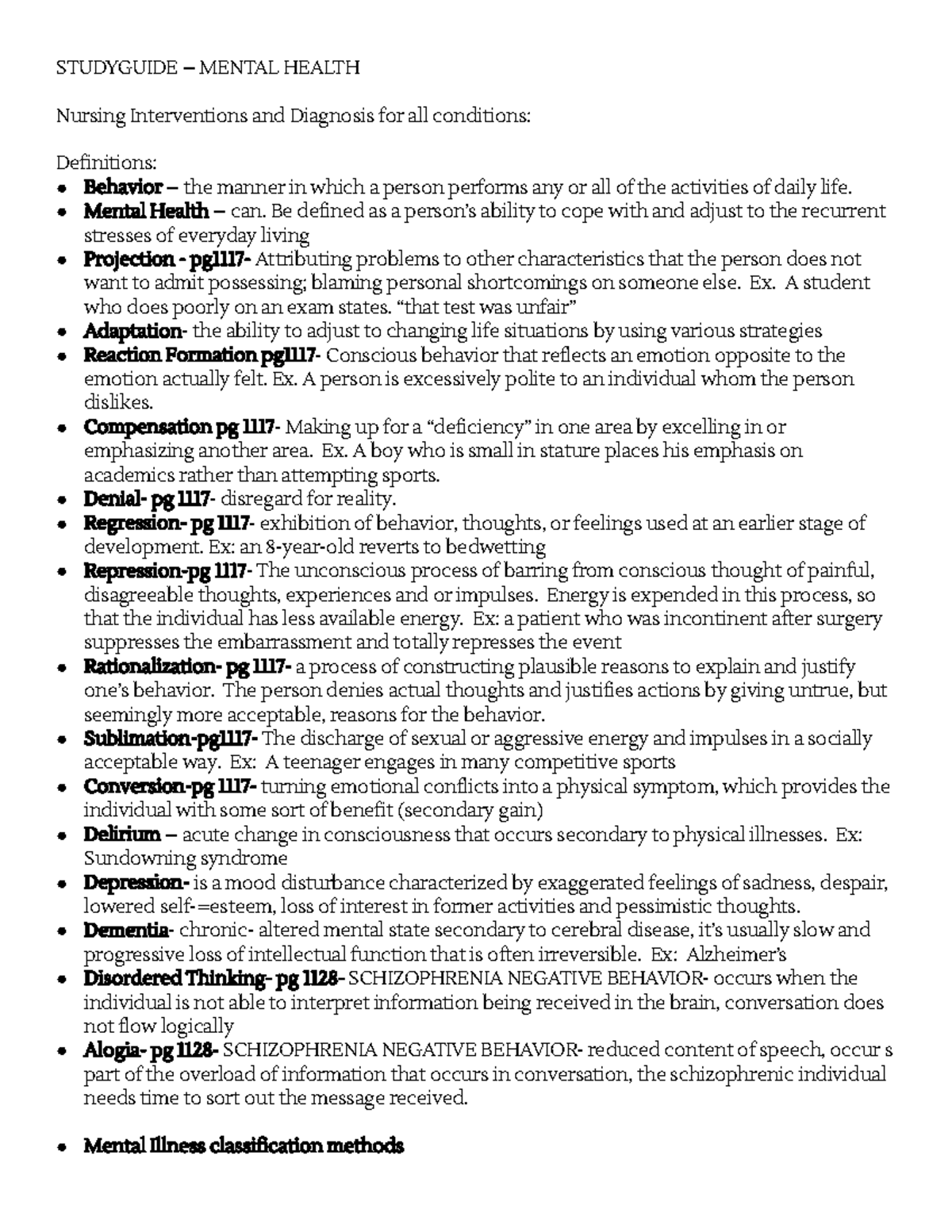 Mental Health Studyguide - STUDYGUIDE – MENTAL HEALTH Nursing ...