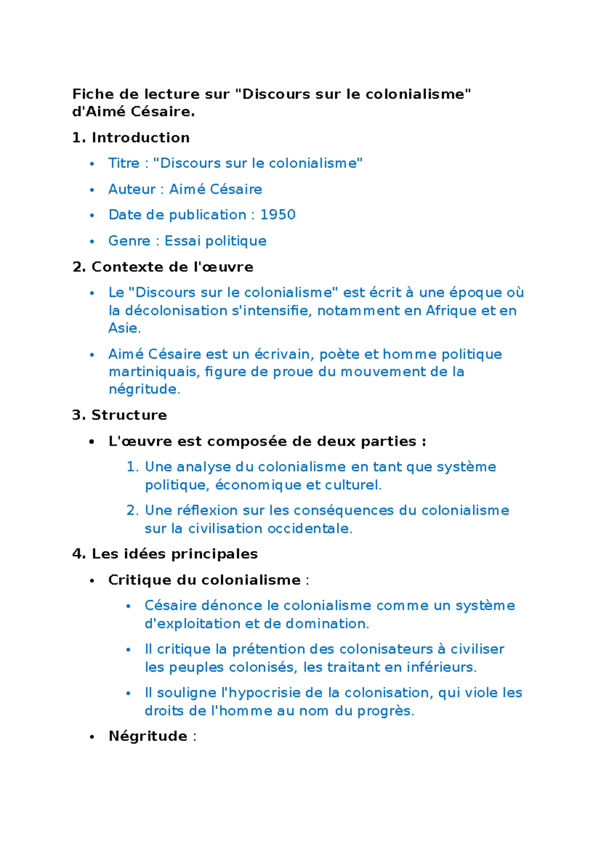 ALEX - Fiche de lecture sur "Discours sur le colonialisme" d'Aimé ...
