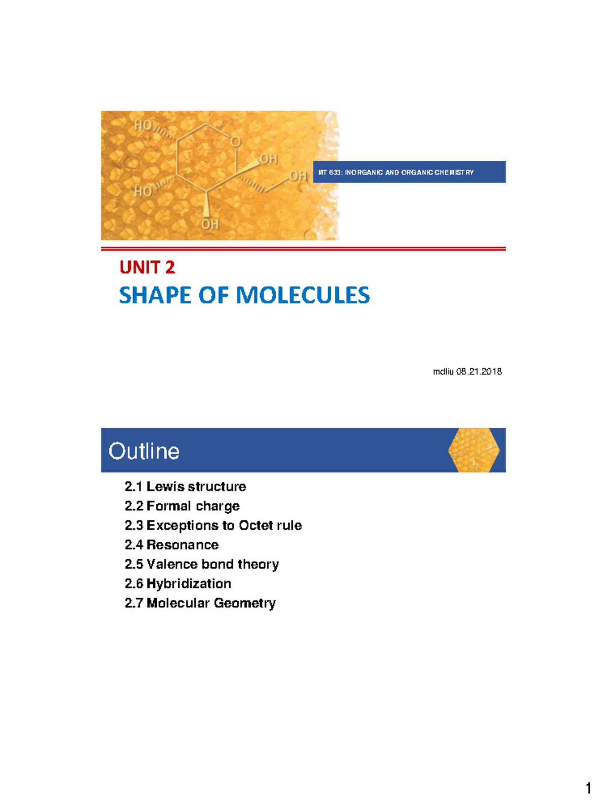 Unit 2 Shape of Molecules - MT 633: INORGANIC AND ORGANIC CHEMISTRY ...