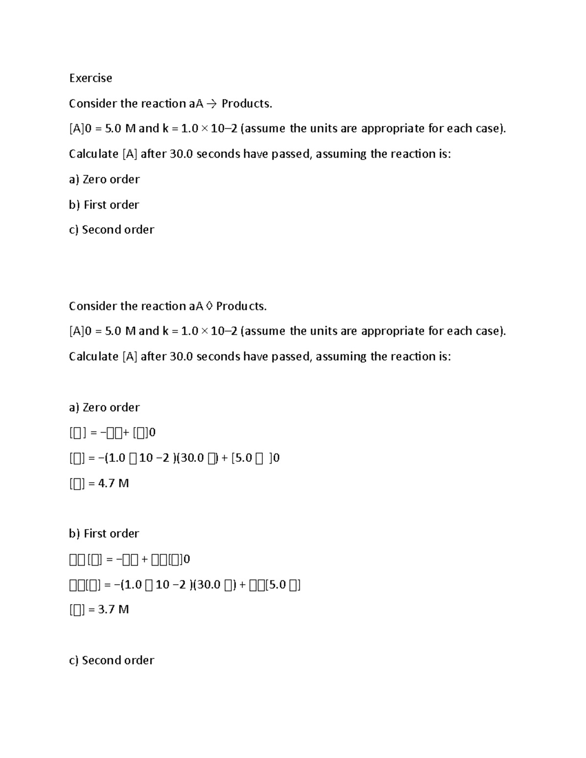 129 - Exercise - practice material - Exercise Consider the reaction aA ...