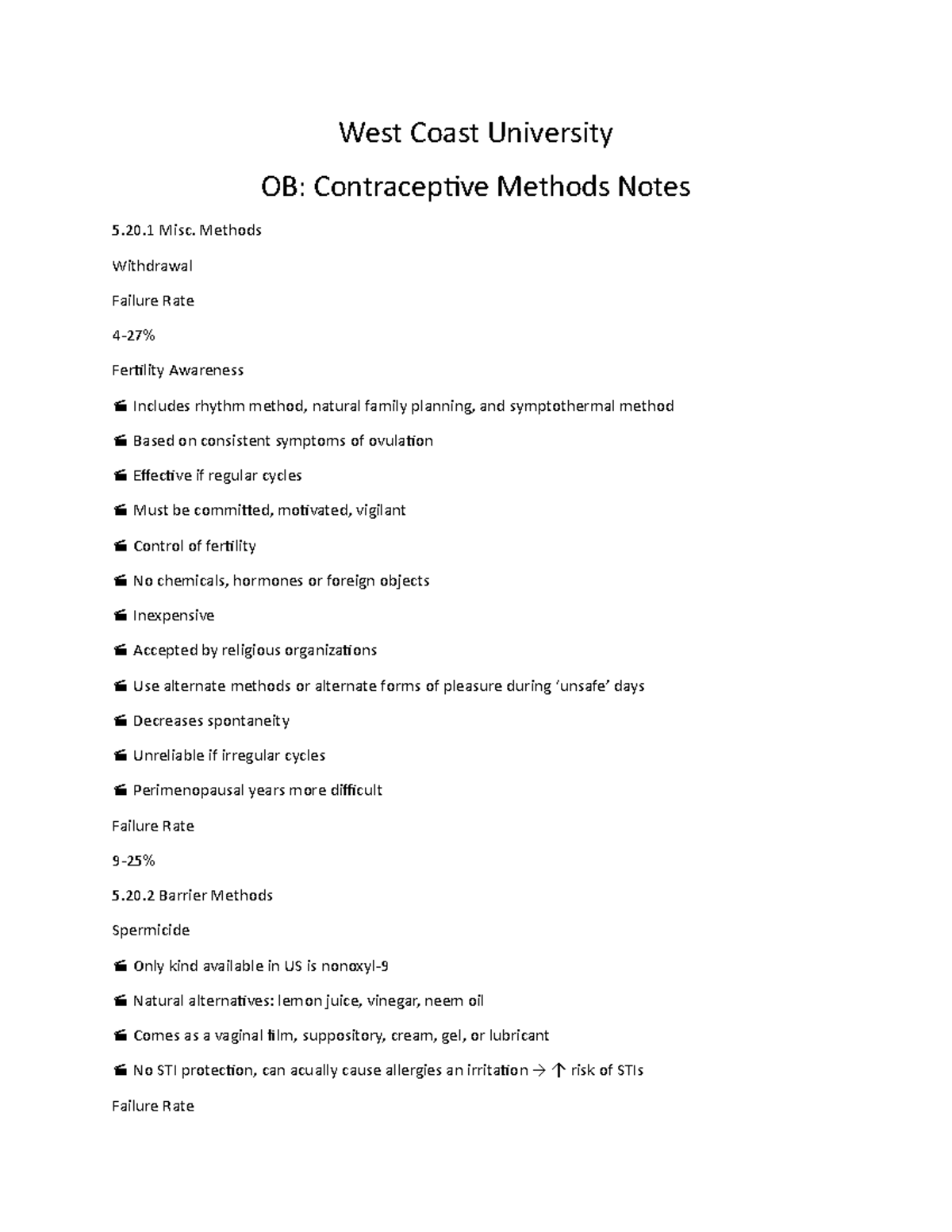 Contraceptive Methods - 20 Misc. Methods Withdrawal Failure Rate 4-27% ...
