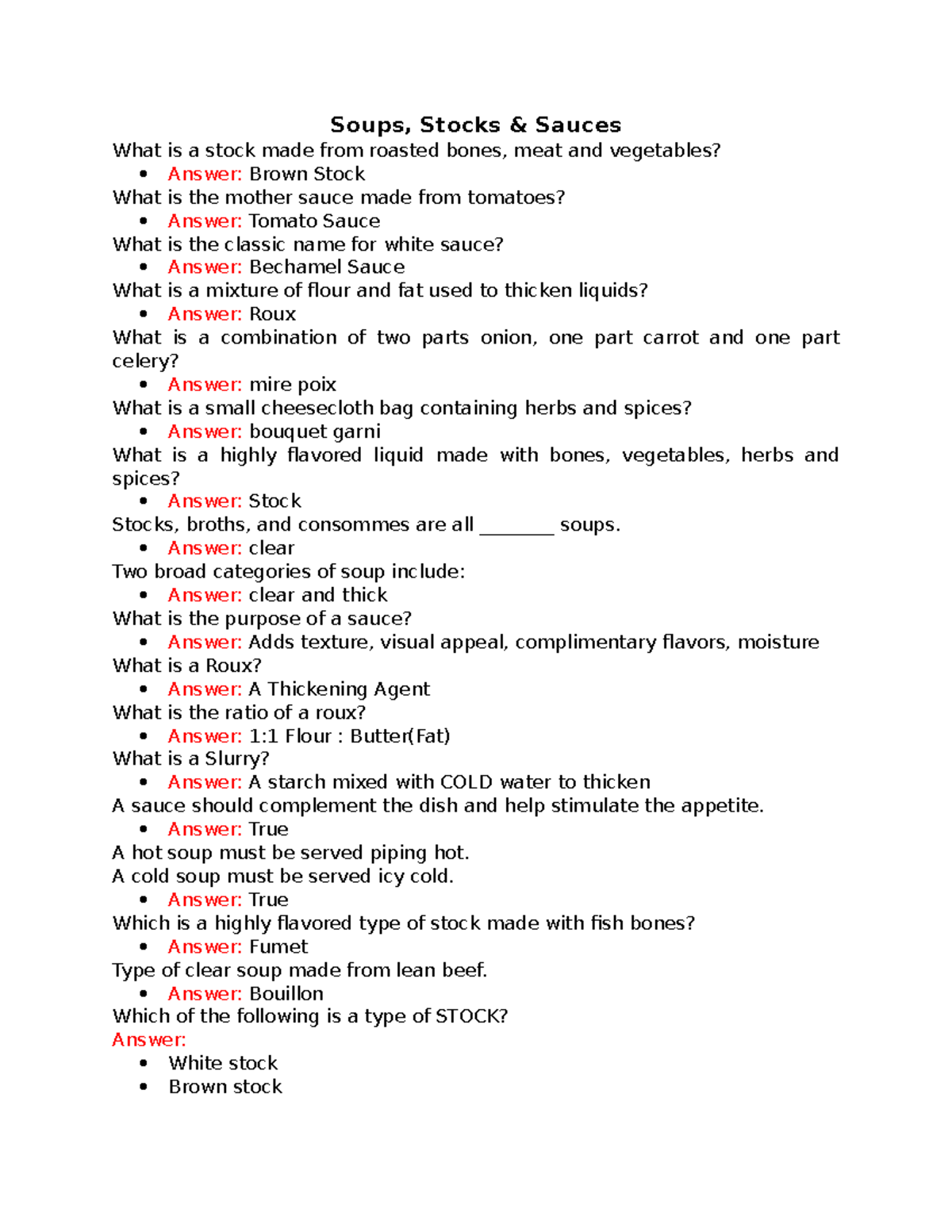 Soups, Stocks and Sauces - Soups, Stocks & Sauces What is a stock made ...