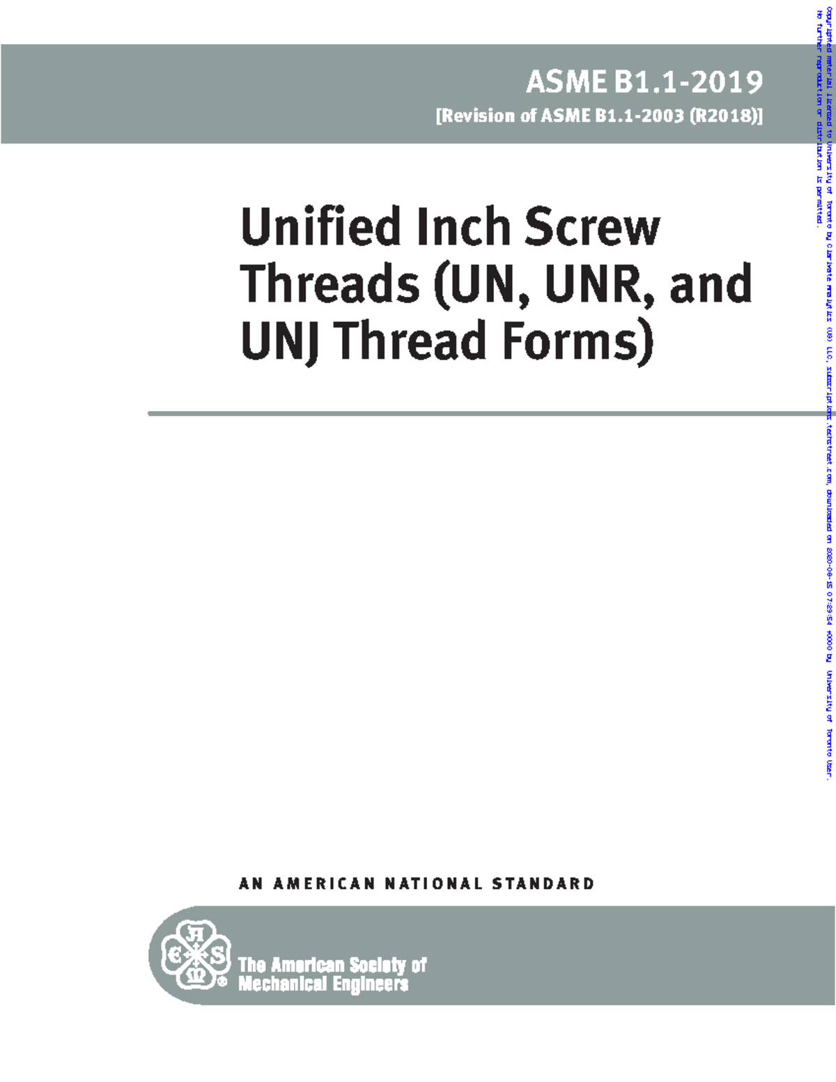 ASME-B1 - thread standard - Unified Inch Screw Threads (UN, UNR, and ...