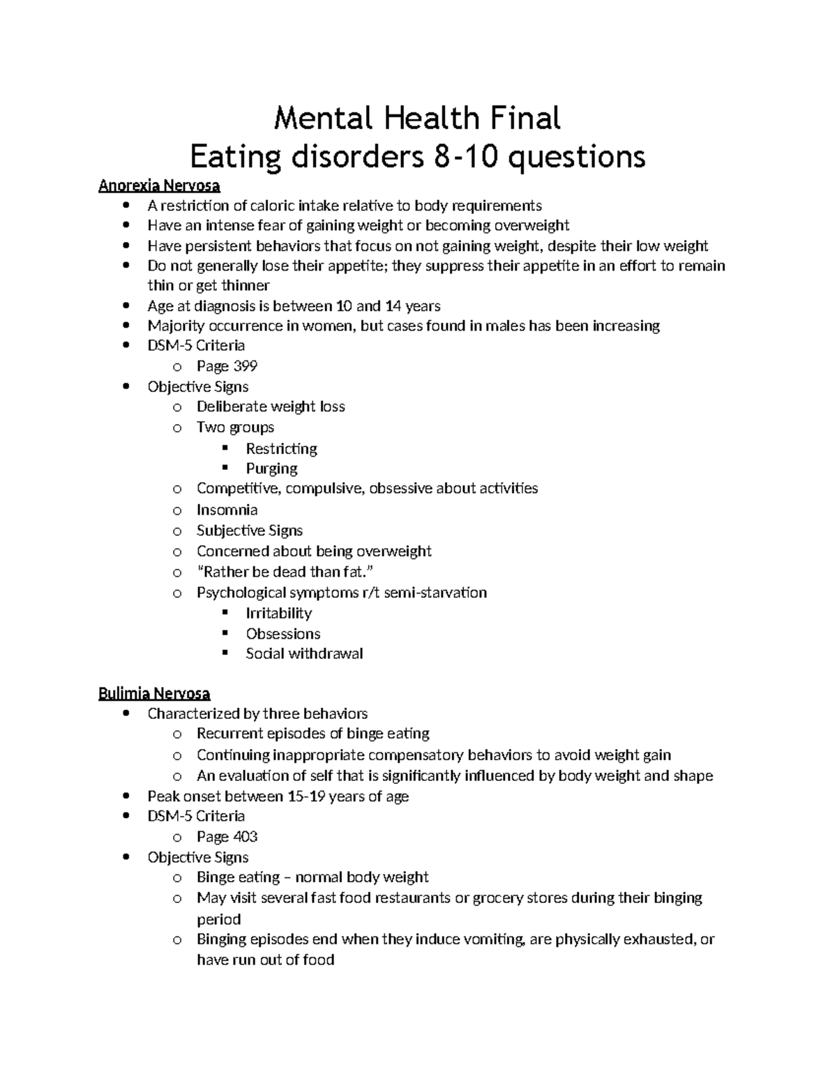 Eating disorder mental health final - Mental Health Final Eating ...