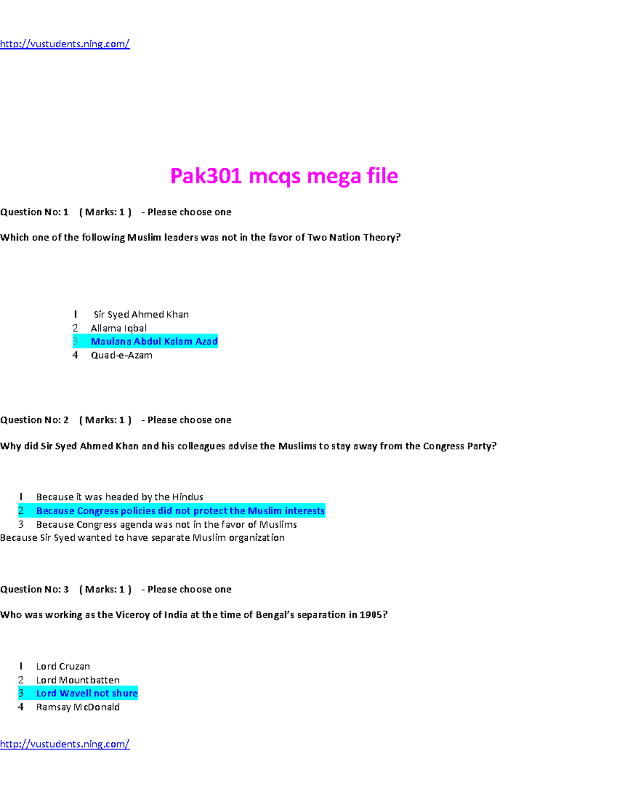 Nanopdf - Nill - Pak301 mcqs mega file Question No: 1 ( Marks: 1 ...