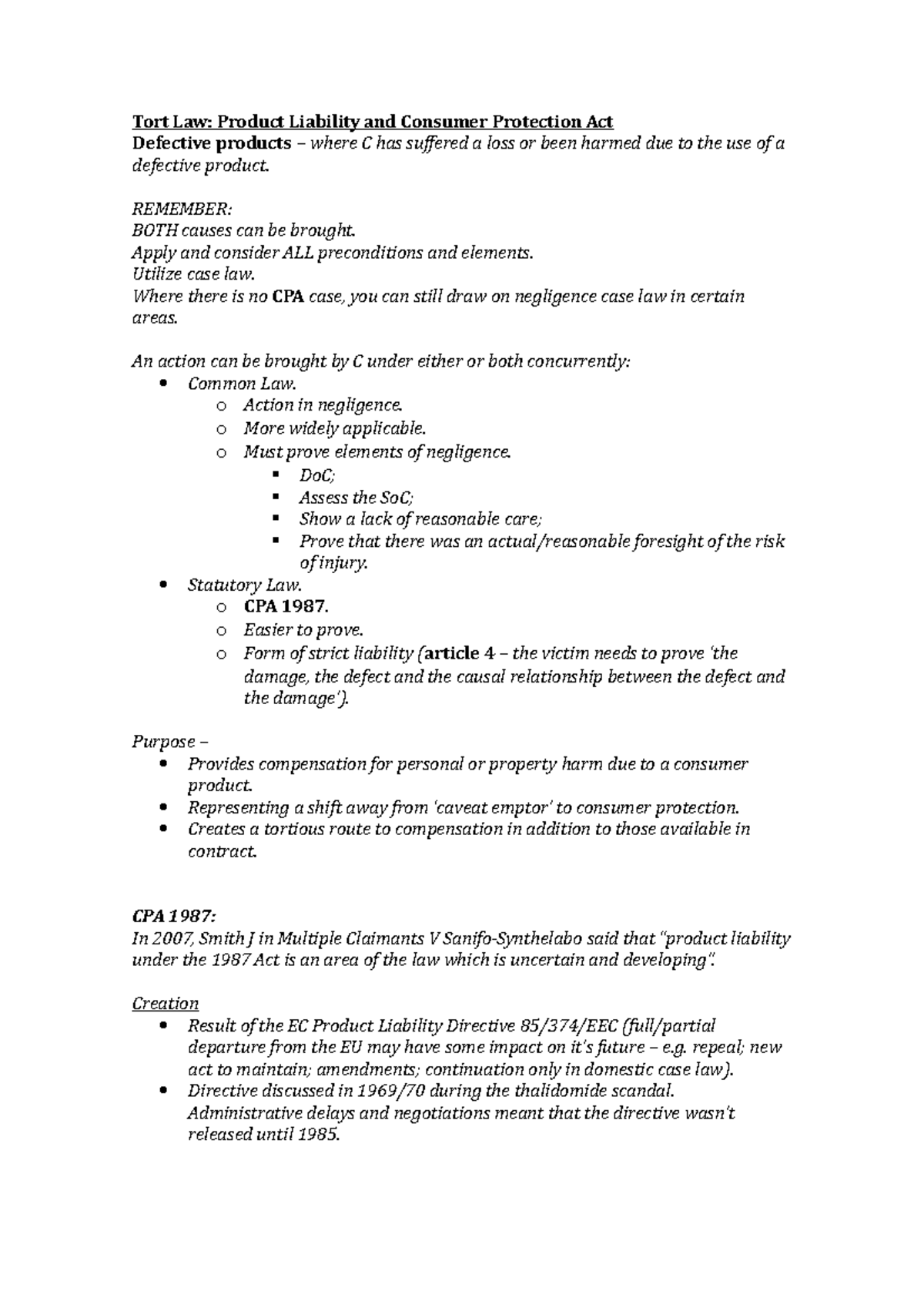 Tort Law - product liability - Tort Law: Product Liability and Consumer ...