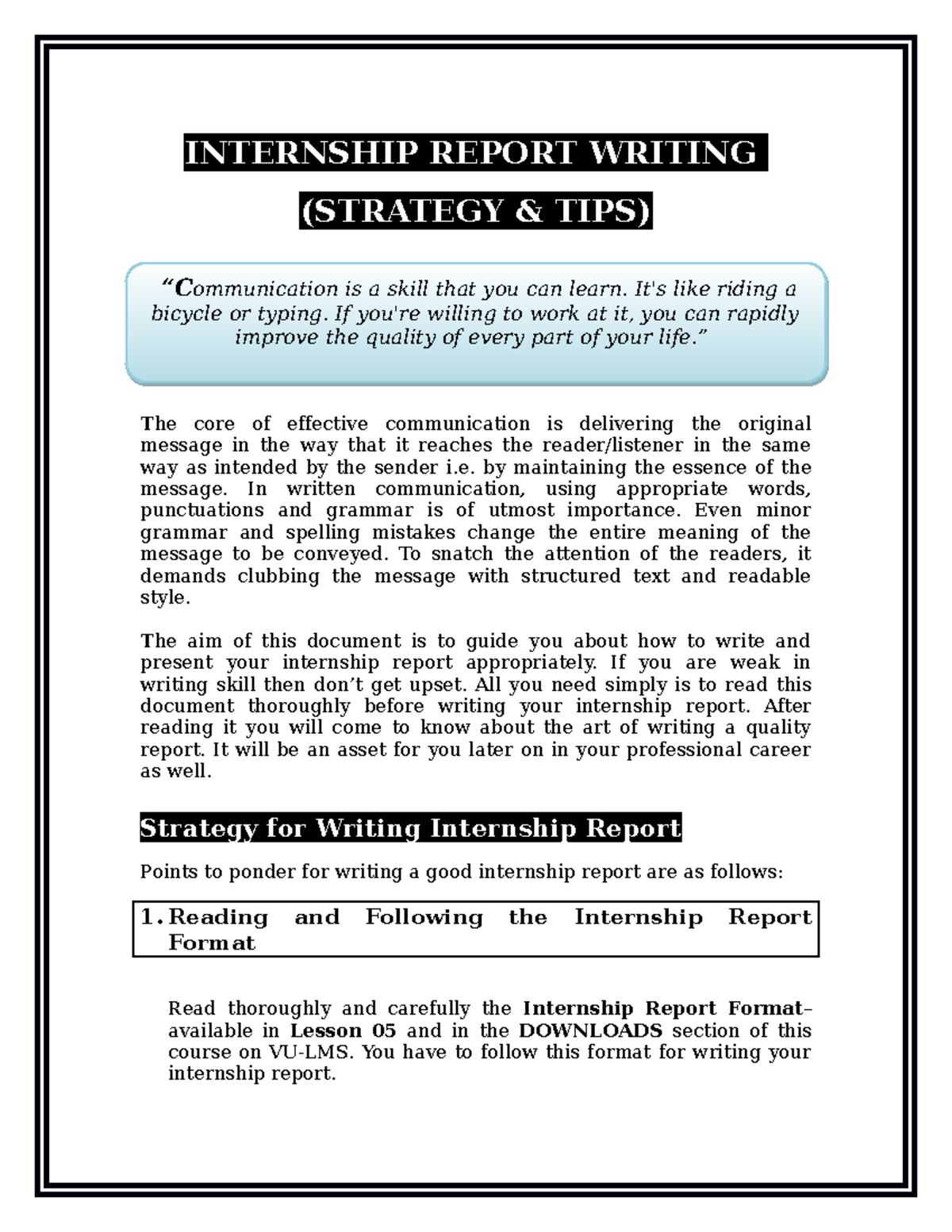 Internship Report Writing-(Strategy and Tips) - INTERNSHIP REPORT ...