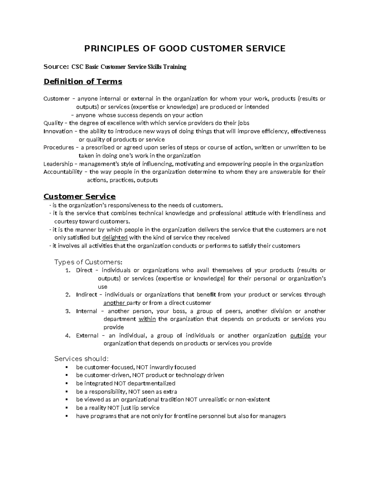 1 GOOD Customer Service - PRINCIPLES OF GOOD CUSTOMER SERVICE Source ...